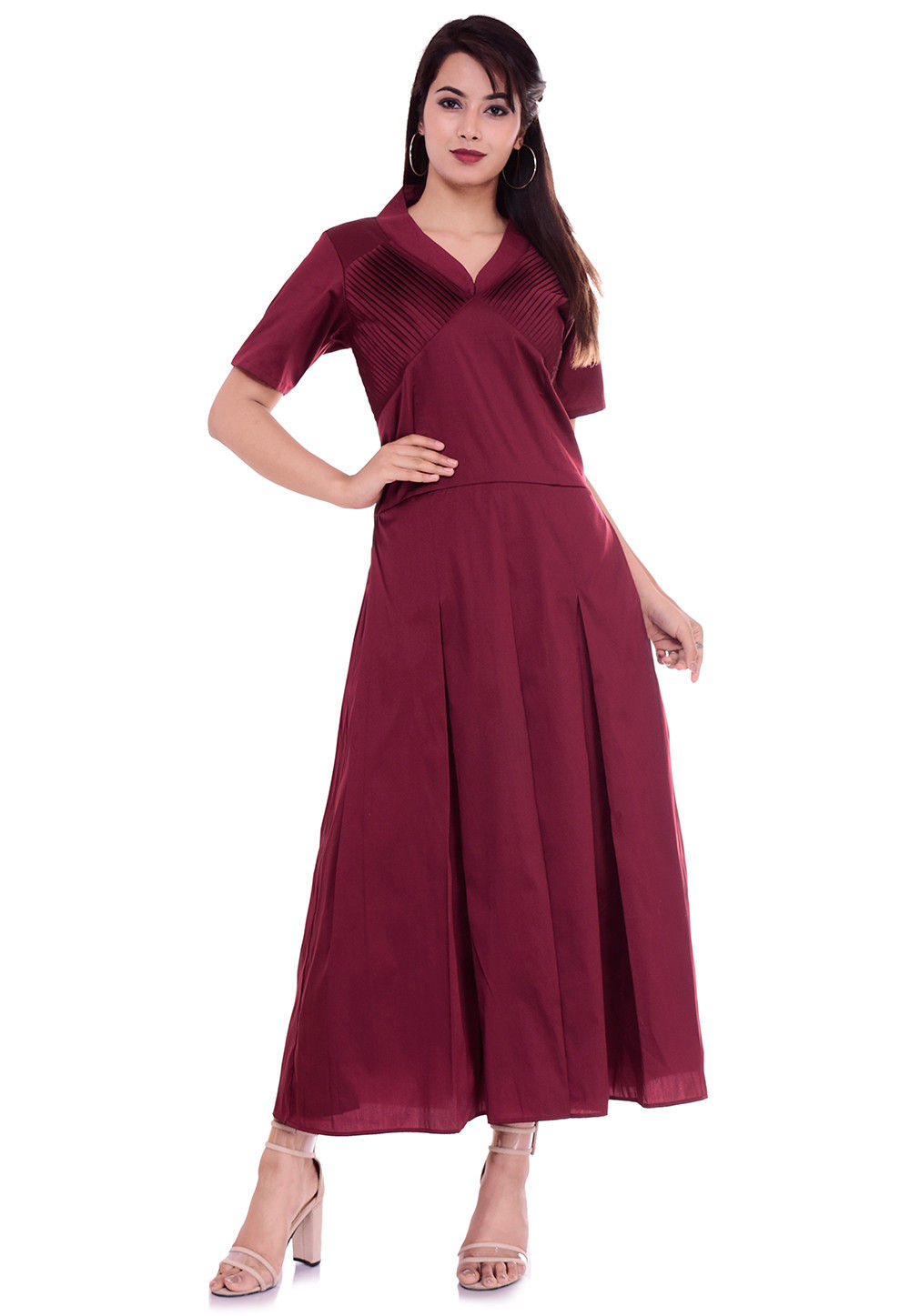 Buy Solid Color Art Silk Pleated Dress in Maroon Online : TJW960 ...