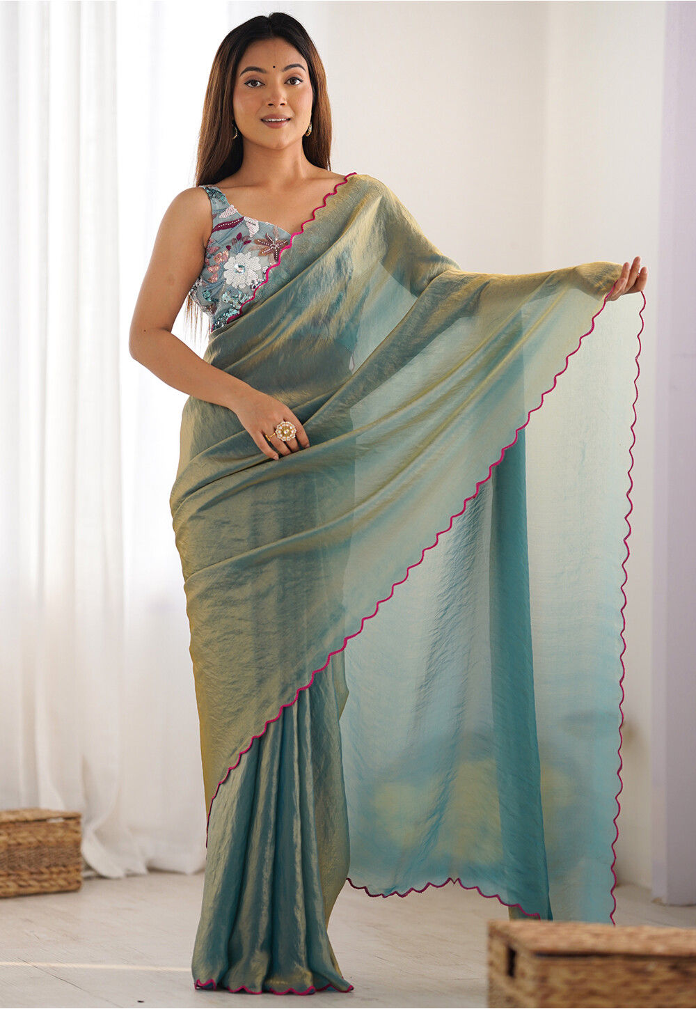 Buy Solid Color Art Silk Saree in Dusty Blue Online : SPF17044 - Utsav ...