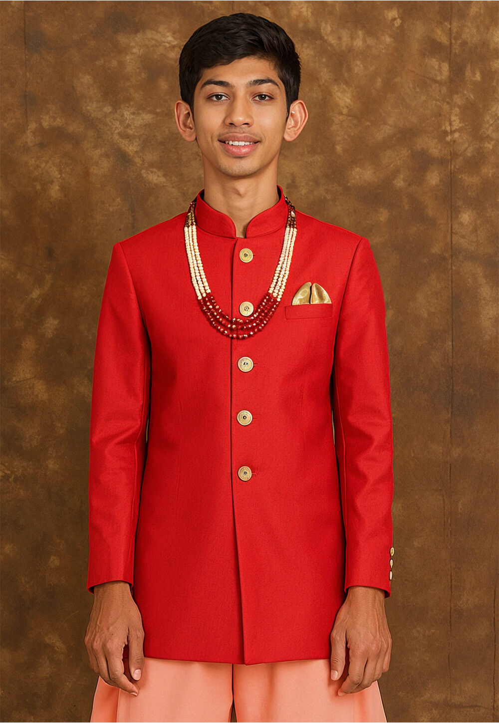 Buy Solid Color Art Silk Sherwani in Coral Red Online : UNJ2687 - Utsav ...