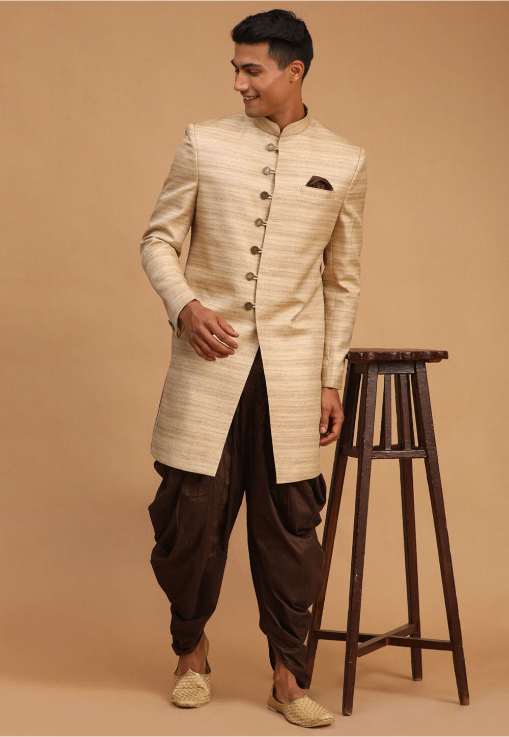 Buy Solid Color Art Silk Sherwani in Light Beige Online : MTR5228 ...