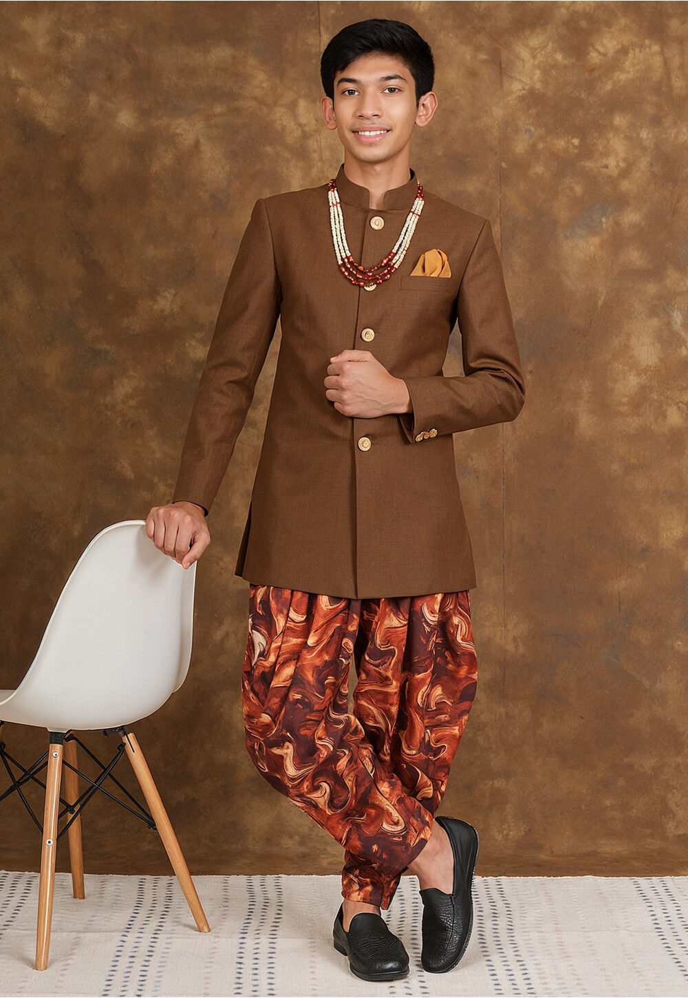 Buy Solid Color Art Silk Sherwani in Light Brown Online : UNJ2679 ...