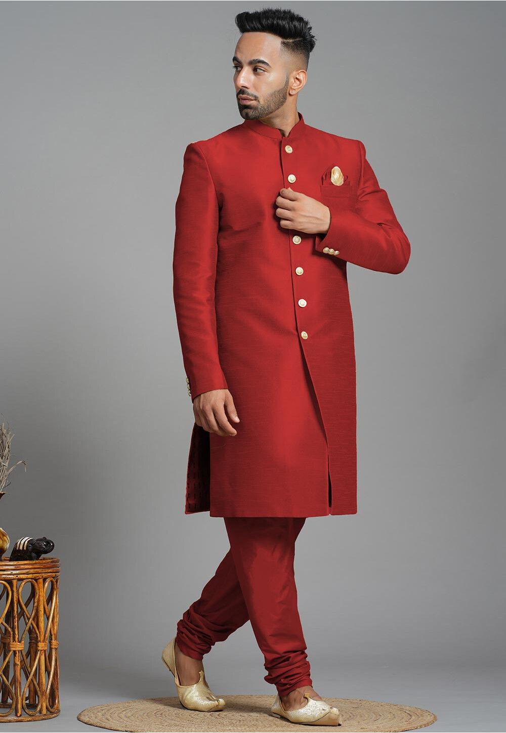 Buy Solid Color Art Silk Sherwani in Maroon Online : MTE2409 - Utsav ...