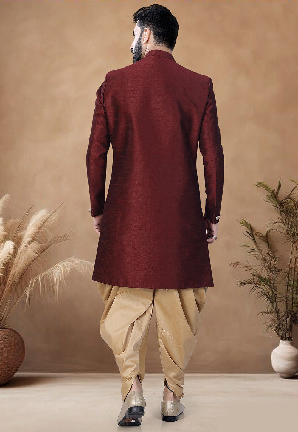 Buy Solid Color Art Silk Sherwani in Maroon Online : MUY2300 - Utsav ...