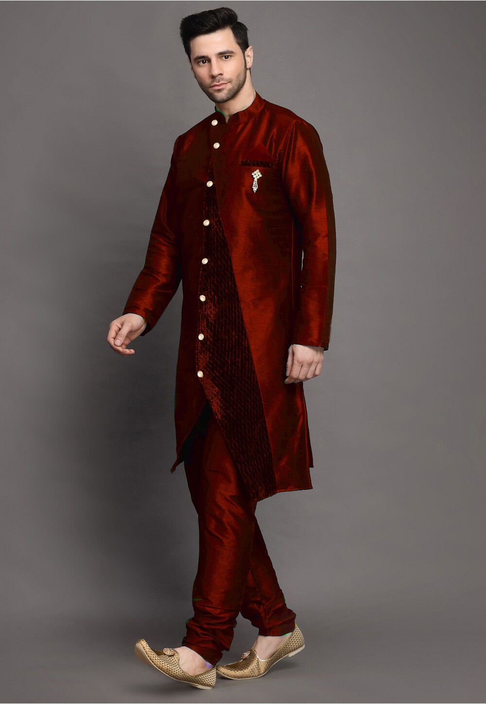 Buy Solid Color Art Silk Kurta Set in Maroon Online : MXX247 - Utsav ...