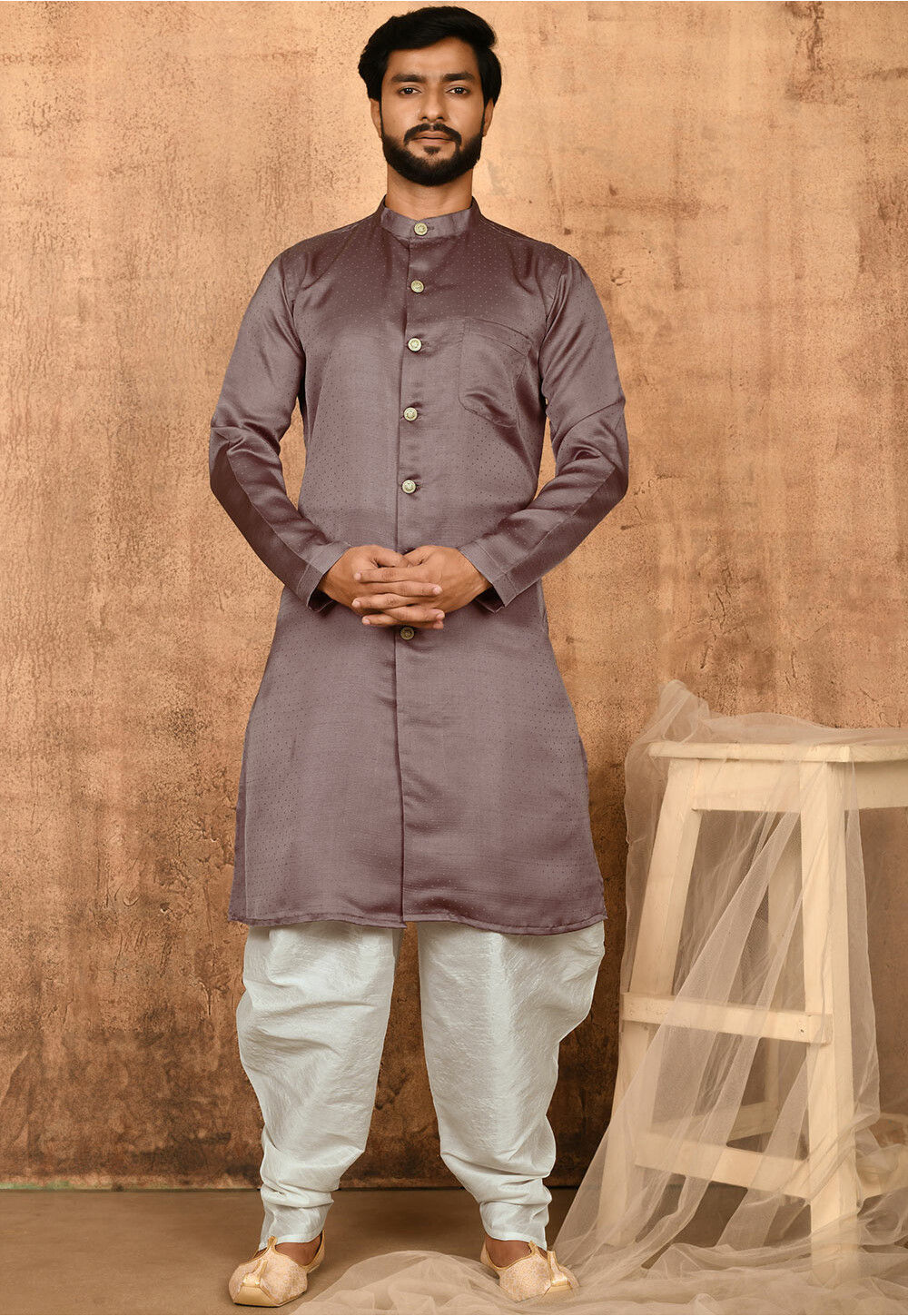 Buy Solid Color Art Silk Sherwani in Purple Online : MTX1923 - Utsav ...