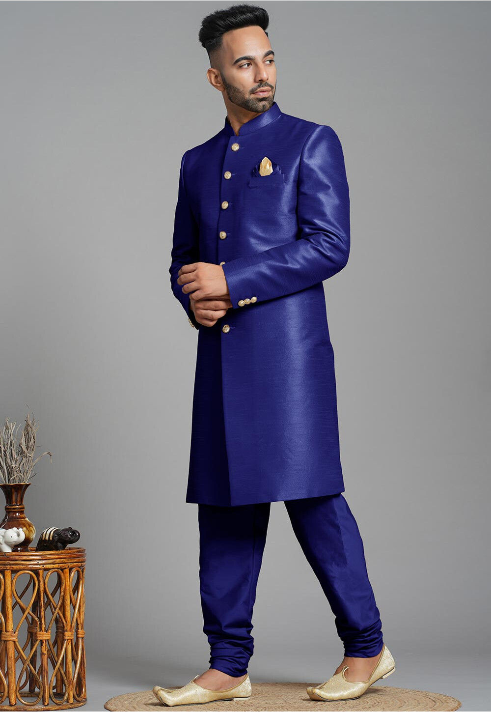 Buy Solid Color Art Silk Sherwani in Royal Blue Online : MTE2426 ...