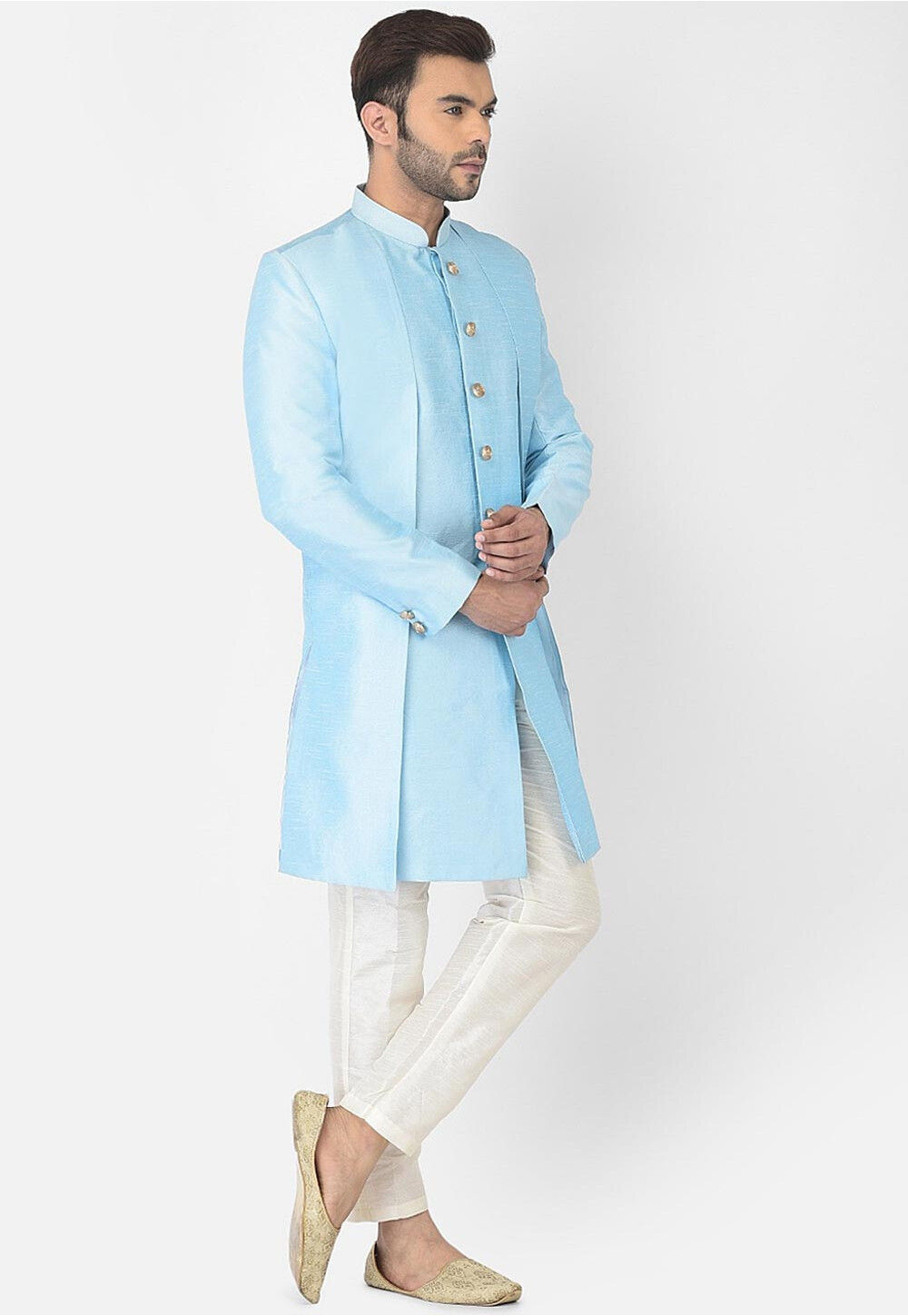 Buy Solid Color Art Silk Sherwani in Sky Blue Online : MMQ1303 - Utsav ...