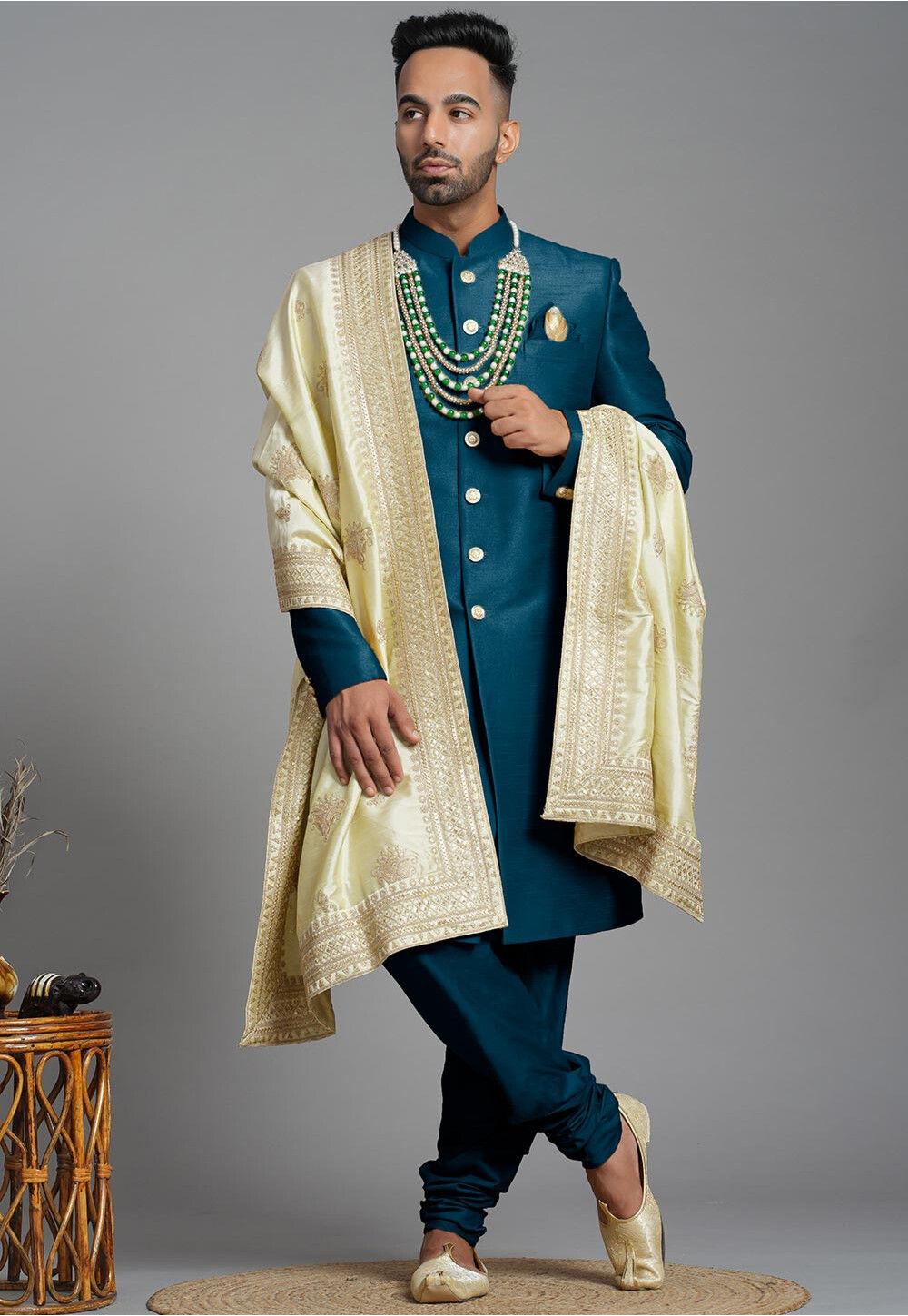 Buy Solid Color Art Silk Sherwani in Teal Blue Online : MTE2422 - Utsav ...