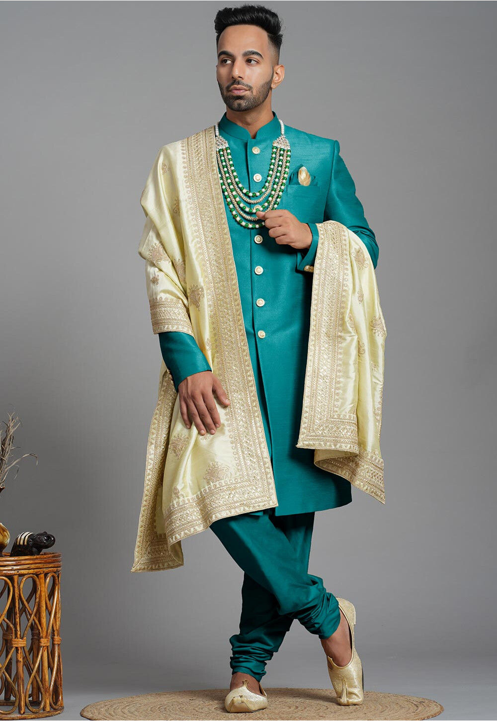 Buy Solid Color Art Silk Sherwani in Teal Green Online : MTE2423 ...