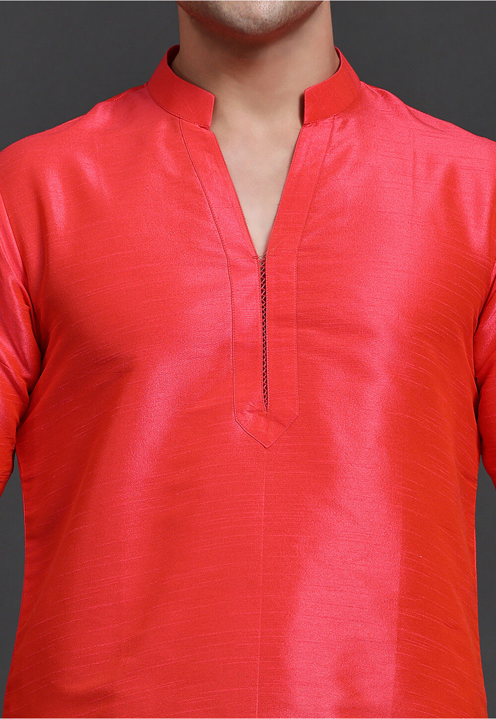 Solid Color Art Silk Short Kurta in Peach : MXX783
