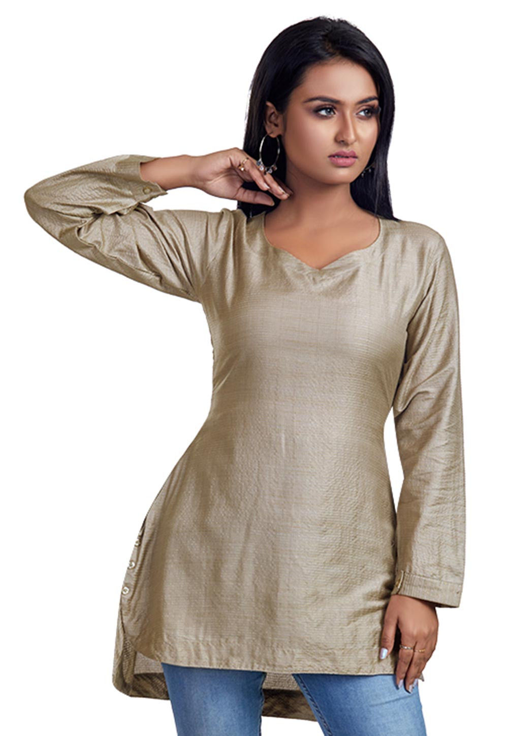 Buy Solid Color Art Silk Tunic in Light Fawn Online : TPG59 - Utsav Fashion