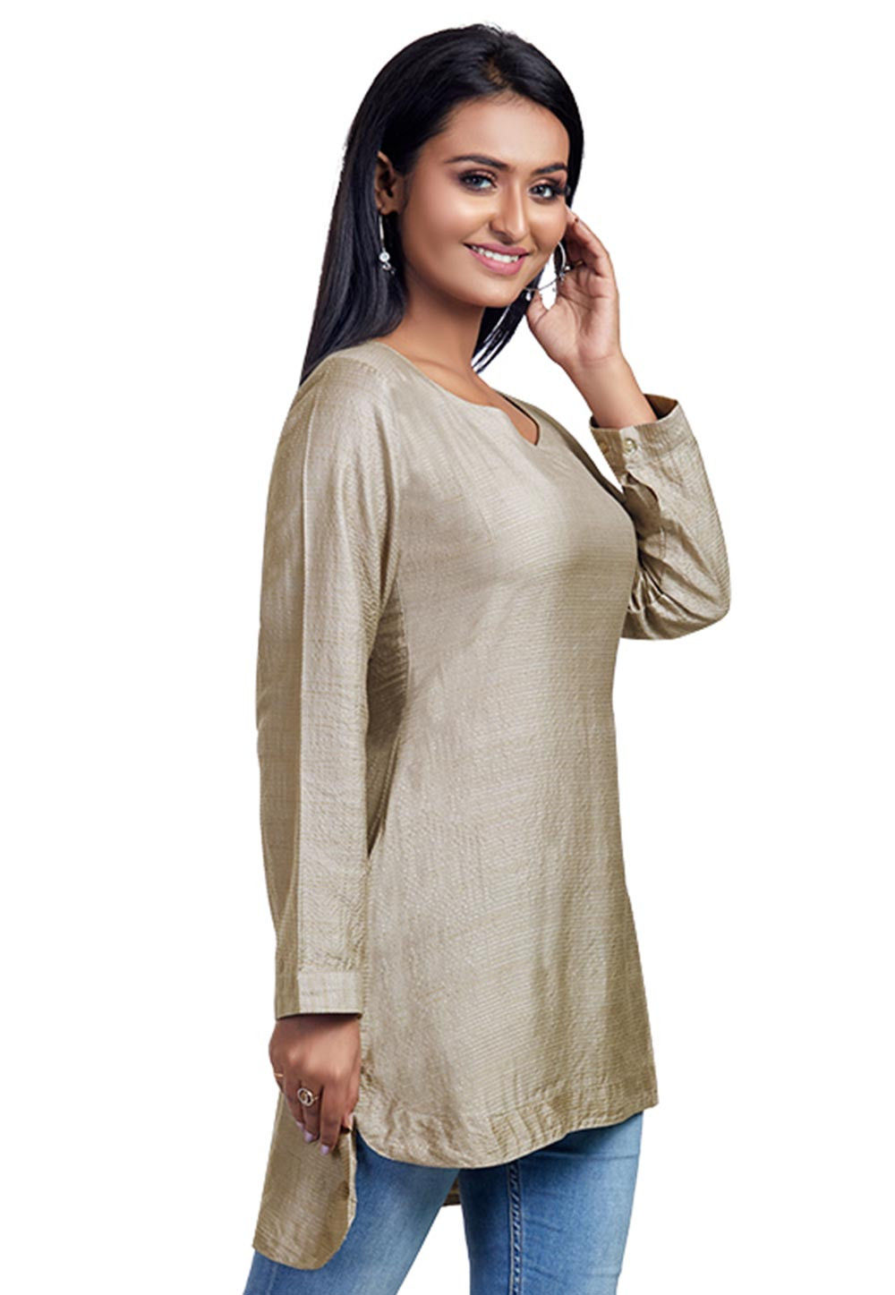 Buy Solid Color Art Silk Tunic in Light Fawn Online : TPG59 - Utsav Fashion