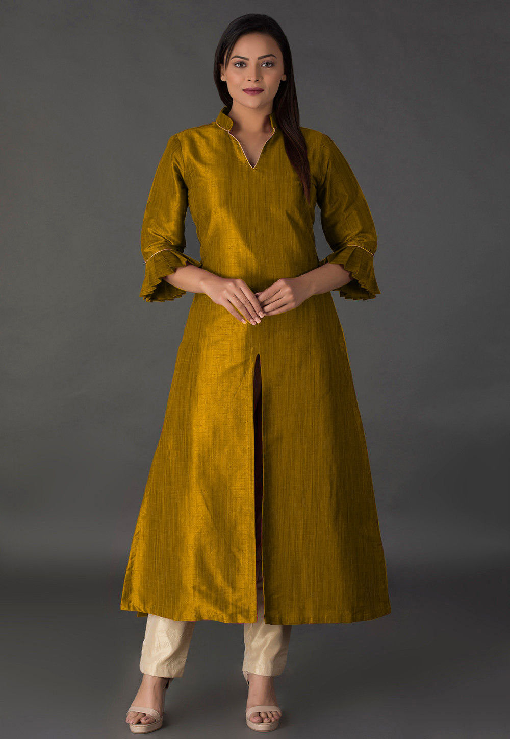 Buy Solid Color Bhagalpuri Silk Kurta in Old Gold Online : TUC522 ...