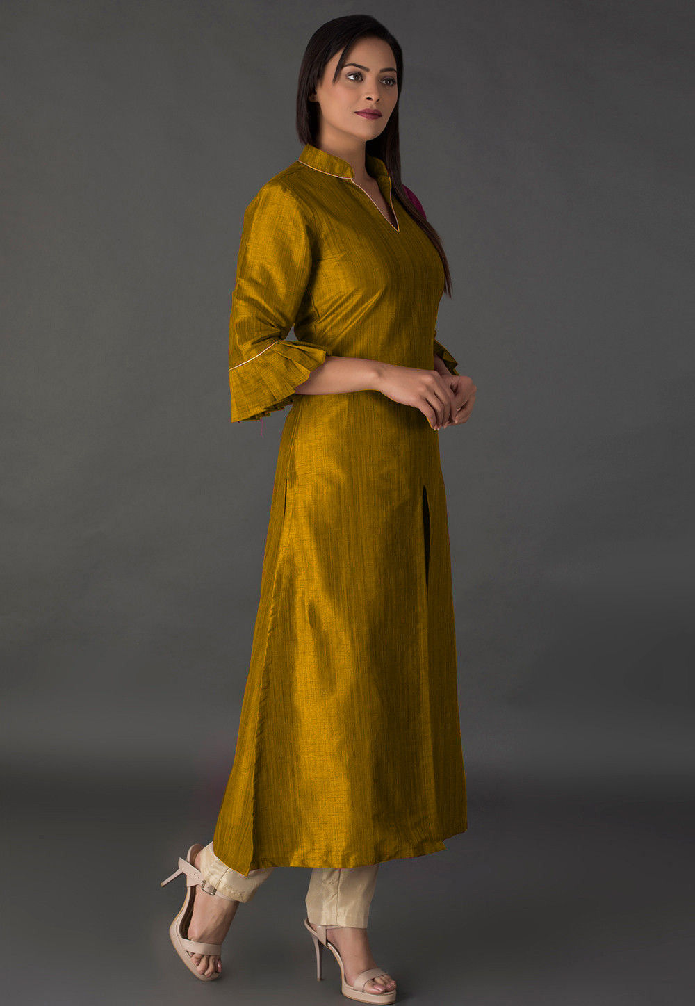 Buy Solid Color Bhagalpuri Silk Kurta in Old Gold Online : TUC522 ...