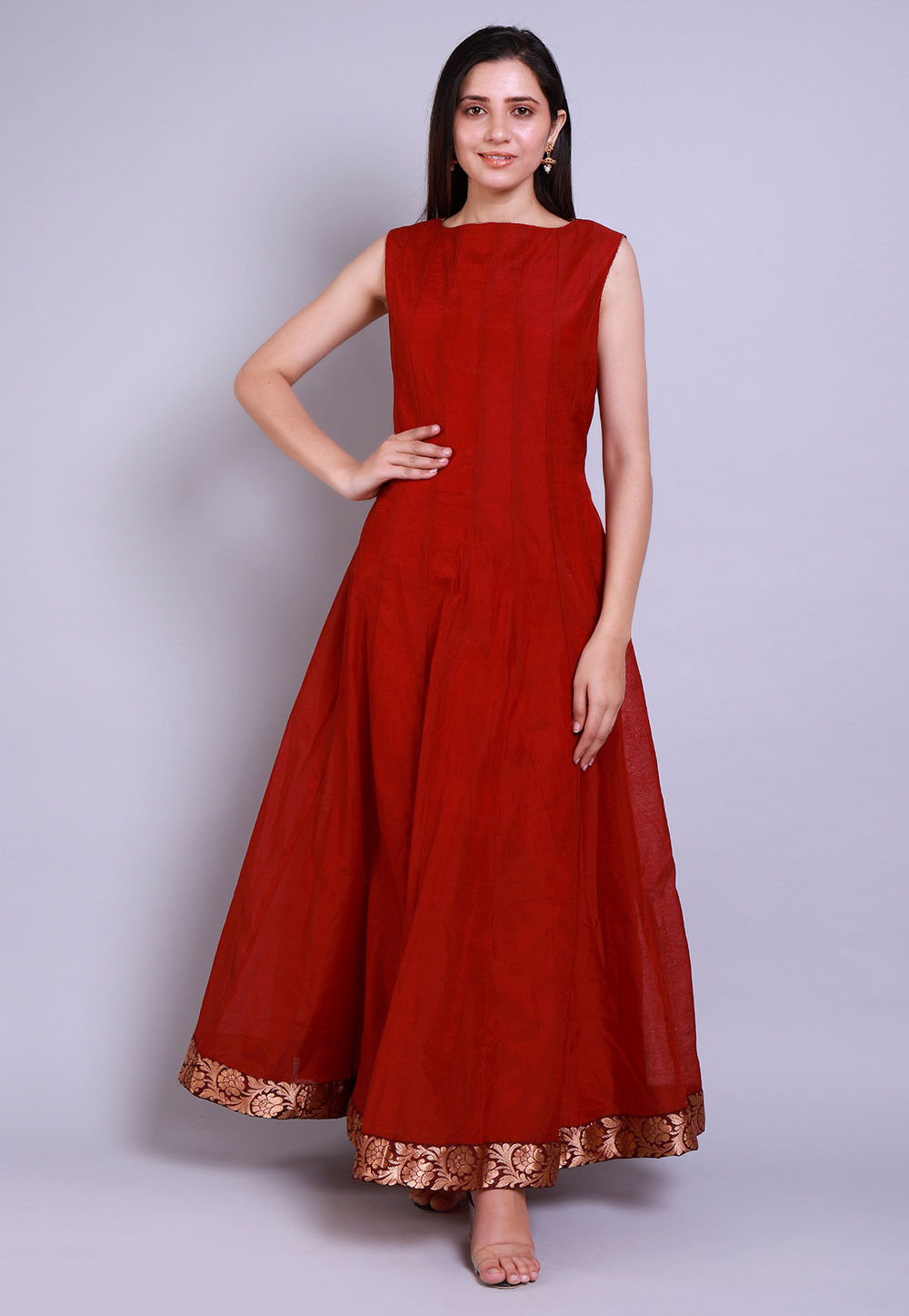 Buy Solid Color Chanderi Silk Anarkali Kurta in Maroon Online : TJW1846 ...