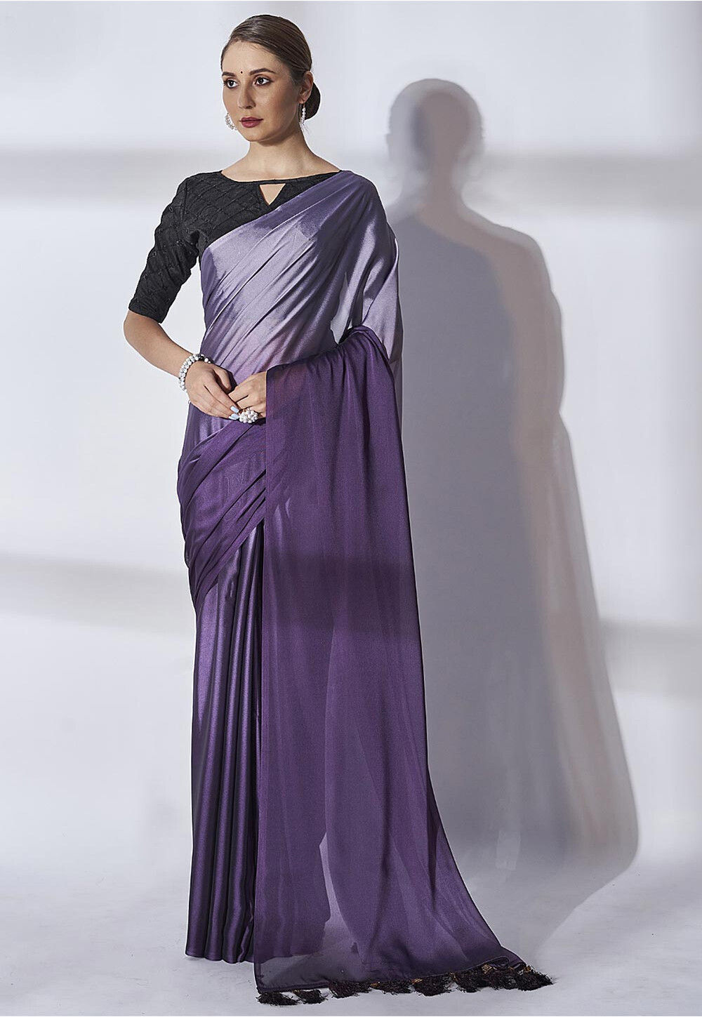 Buy Solid Color Chiffon Saree in Purple Ombre Online : SPTA13743 ...