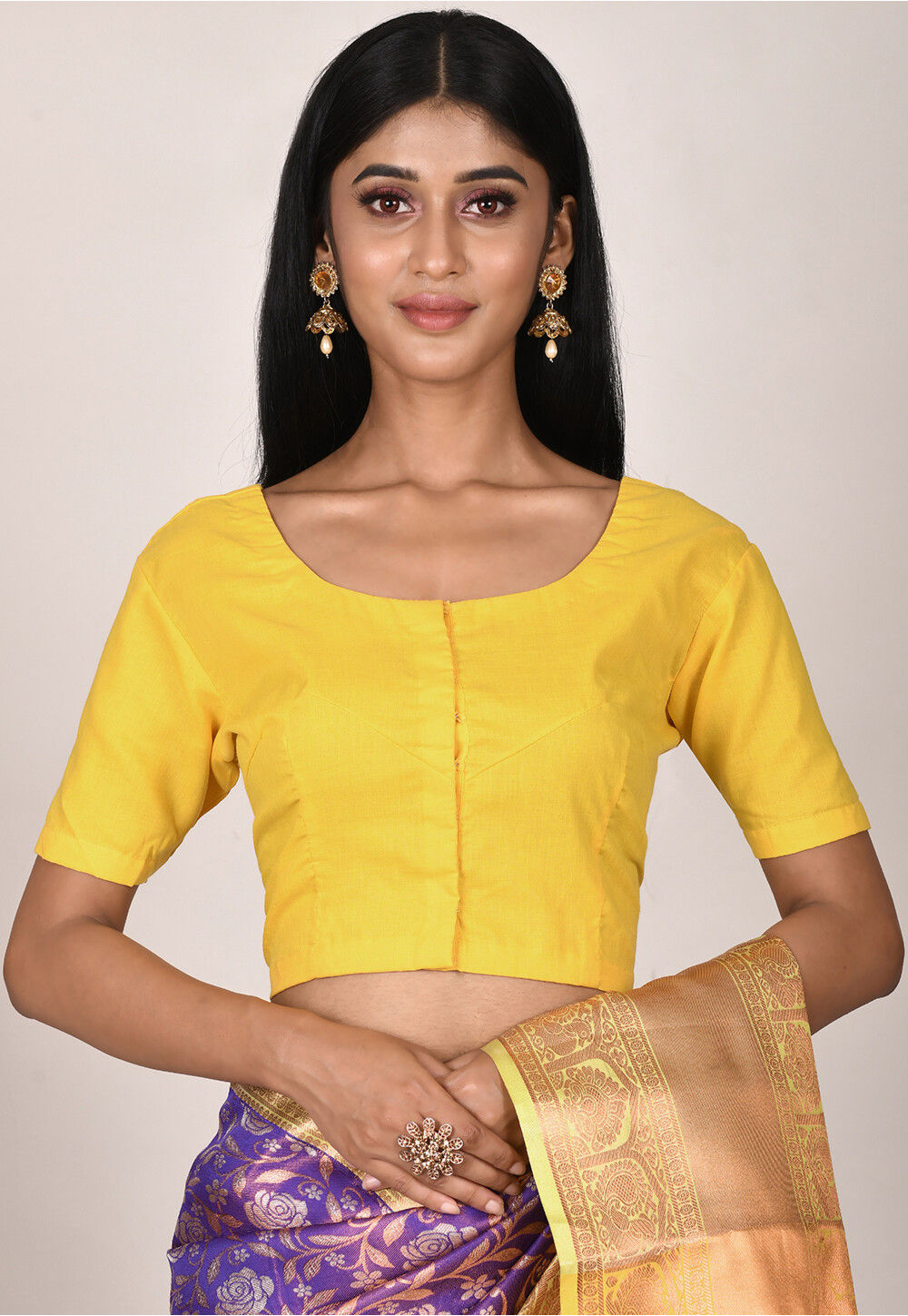 Buy Solid Color Cotton Blouse in Yellow Online : UUB975 - Utsav Fashion