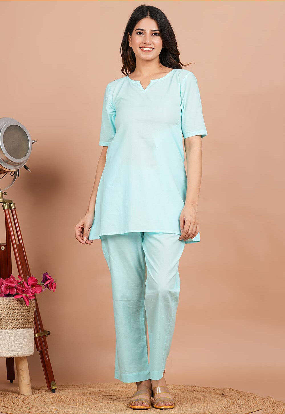 Buy Solid Color Cotton Co Ord Set in Light Blue Online : TBQ736 - Utsav ...