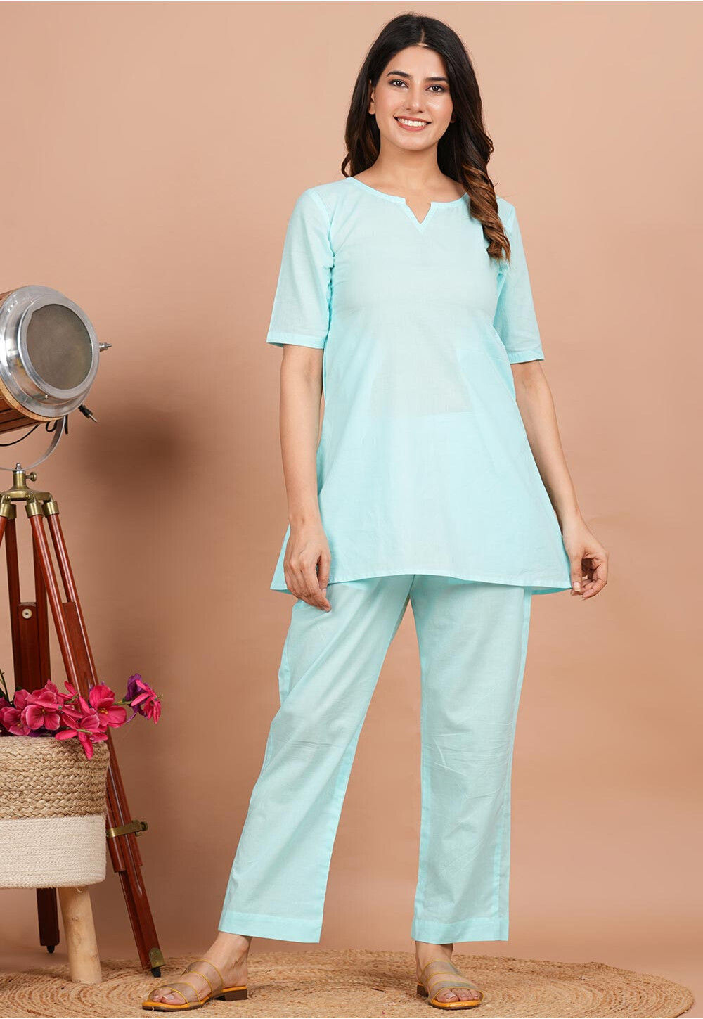 Buy Solid Color Cotton Co Ord Set in Light Blue Online : TBQ736 - Utsav ...