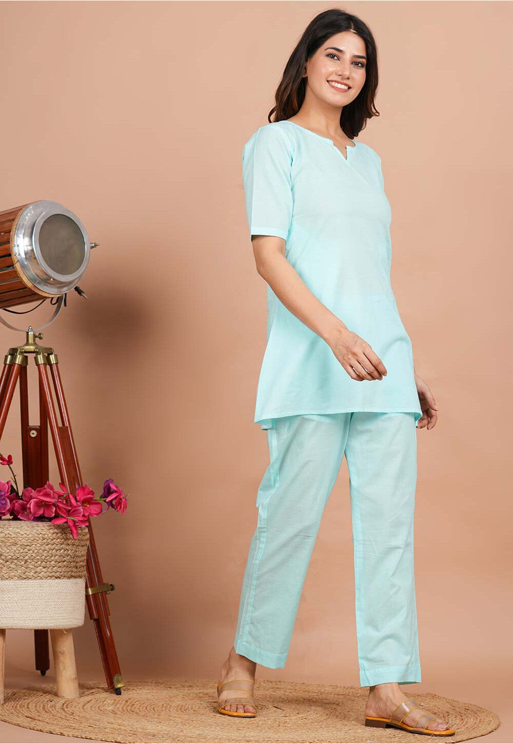 Buy Solid Color Cotton Co Ord Set in Light Blue Online : TBQ736 - Utsav ...