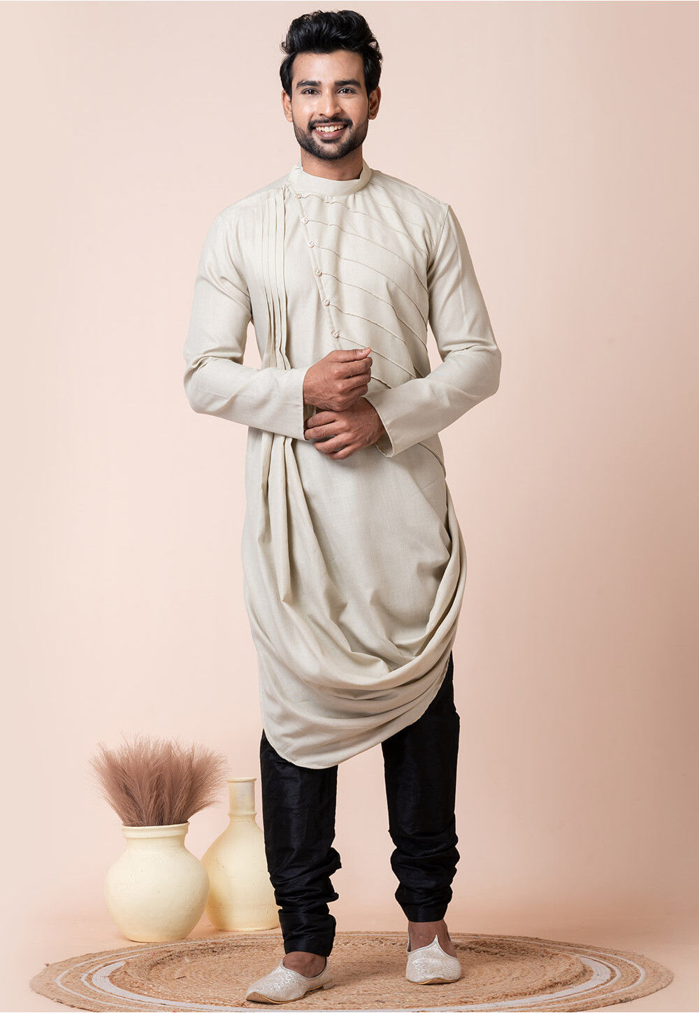 Buy Solid Color Cotton Cowl Style Kurta Set in Cream Online : MDW1712 ...