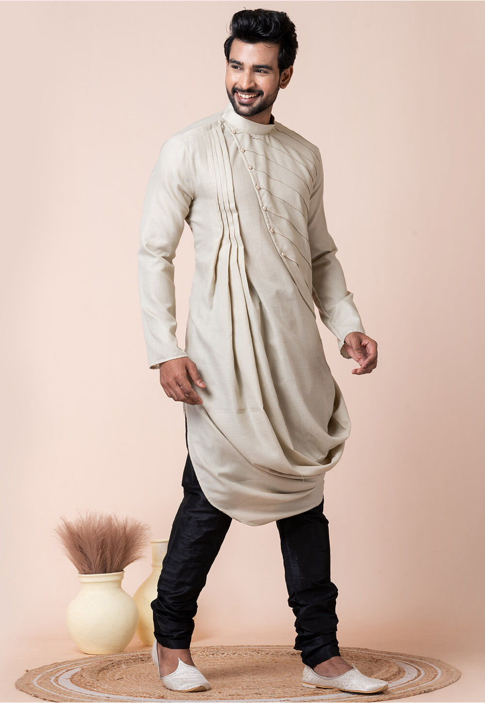Buy Solid Color Cotton Cowl Style Kurta Set in Cream Online : MDW1712 ...