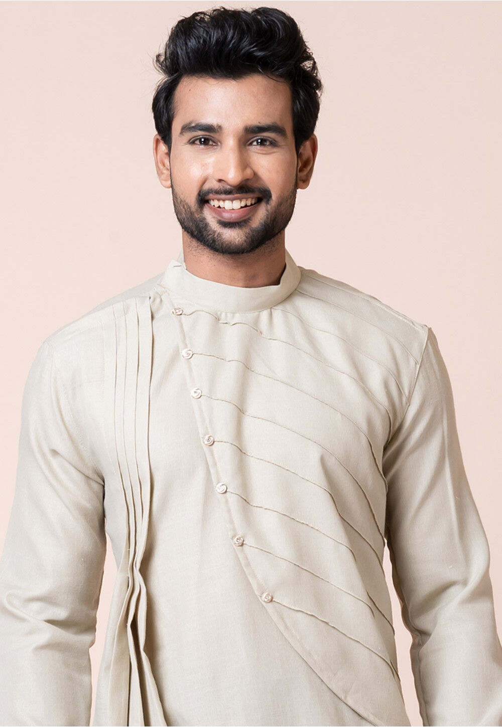 Buy Solid Color Cotton Cowl Style Kurta Set in Cream Online : MDW1712 ...