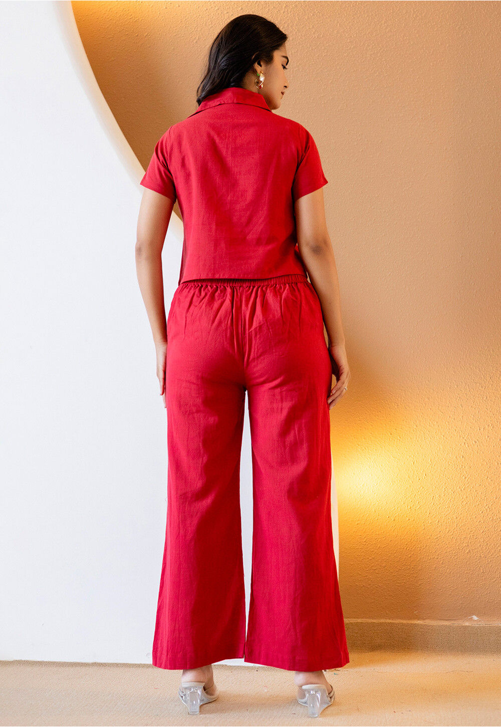 Buy Solid Color Cotton Crop Top Set in Red Online : TBF979 - Utsav Fashion