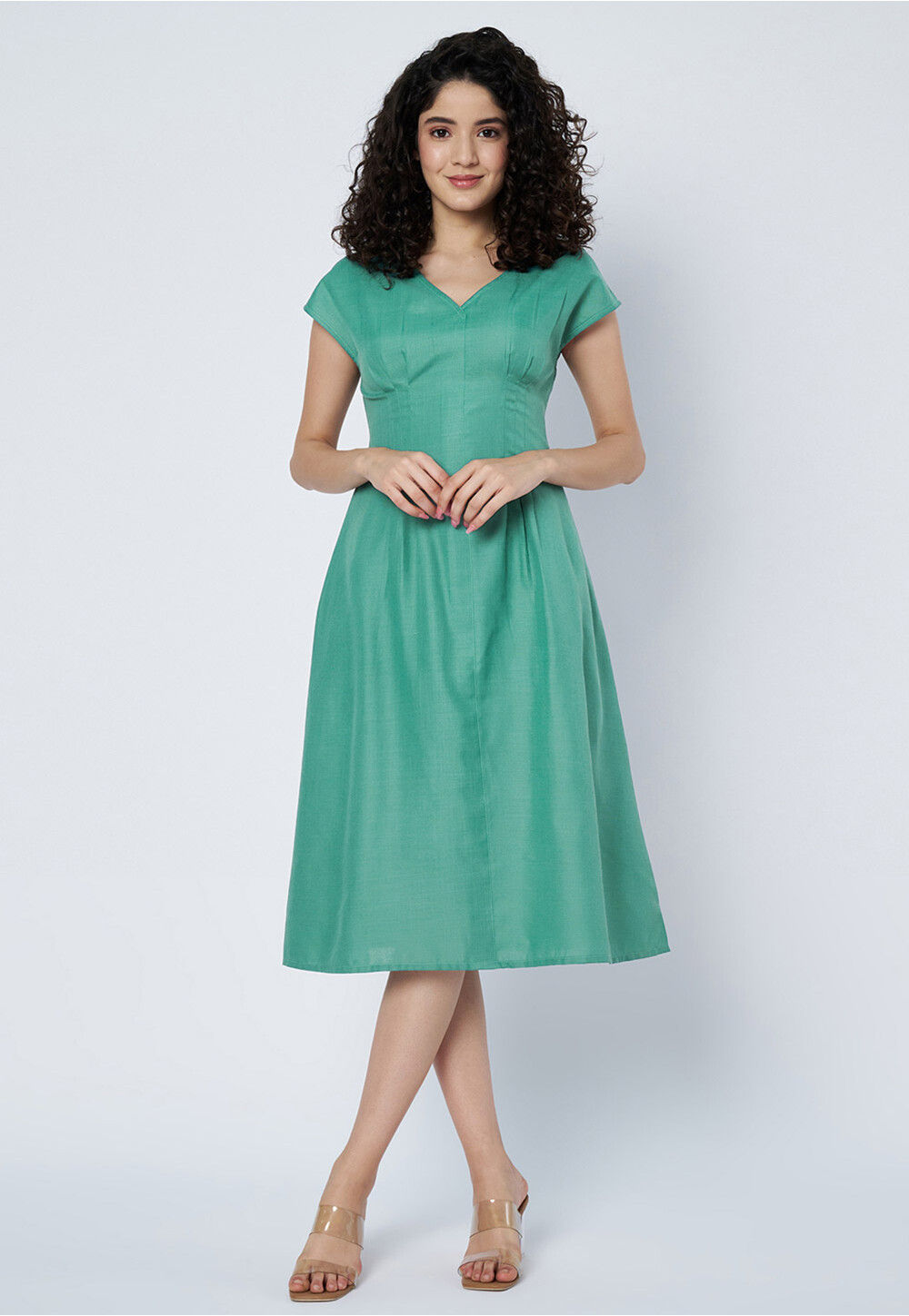Buy Solid Color Cotton Dress in Light Teal Green Online : TRB2075 ...