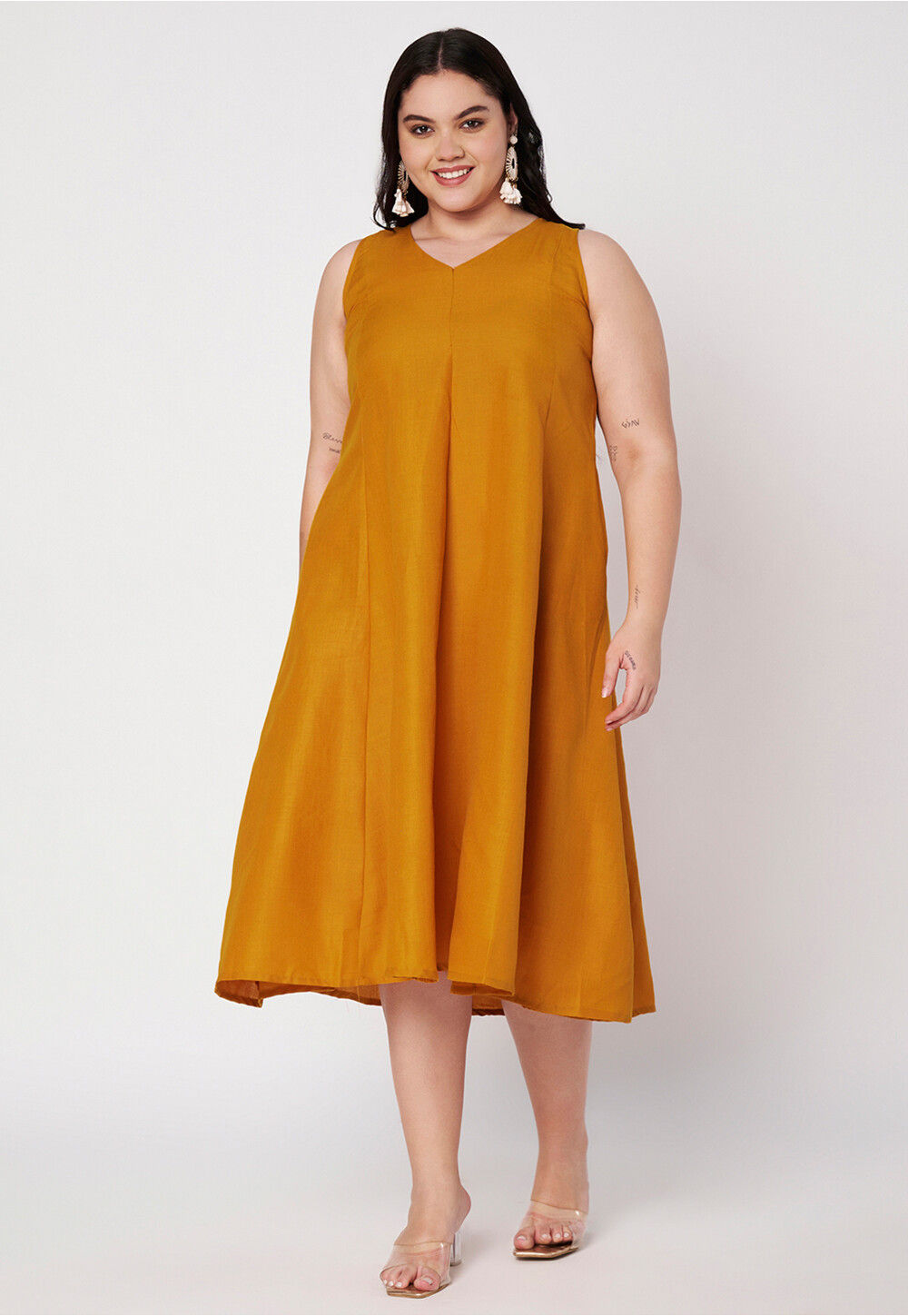 Buy Solid Color Cotton Dress in Mustard Online : TRB2131 - Utsav Fashion