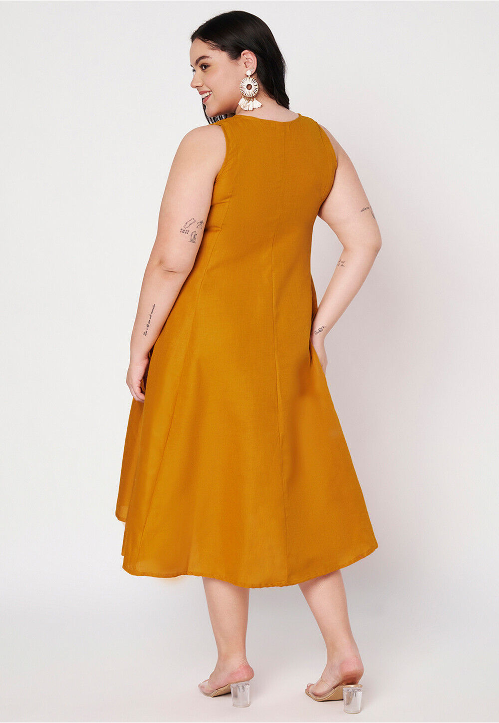 Buy Solid Color Cotton Dress in Mustard Online : TRB2131 - Utsav Fashion