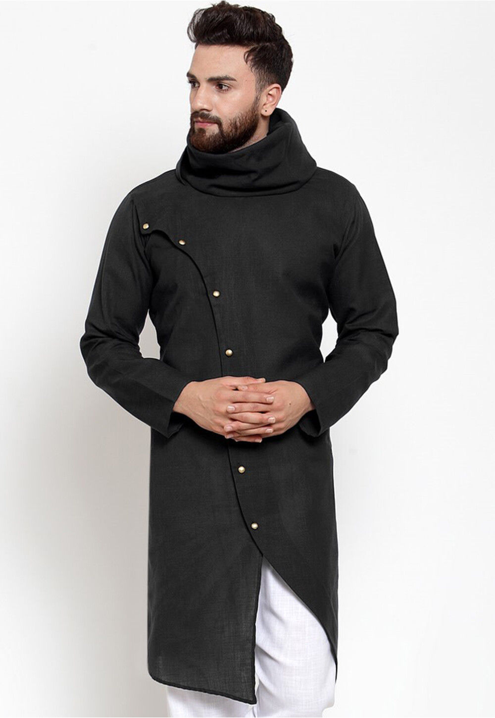 Buy Solid Color Cotton Kurta in Black Online : MVE2173 - Utsav Fashion