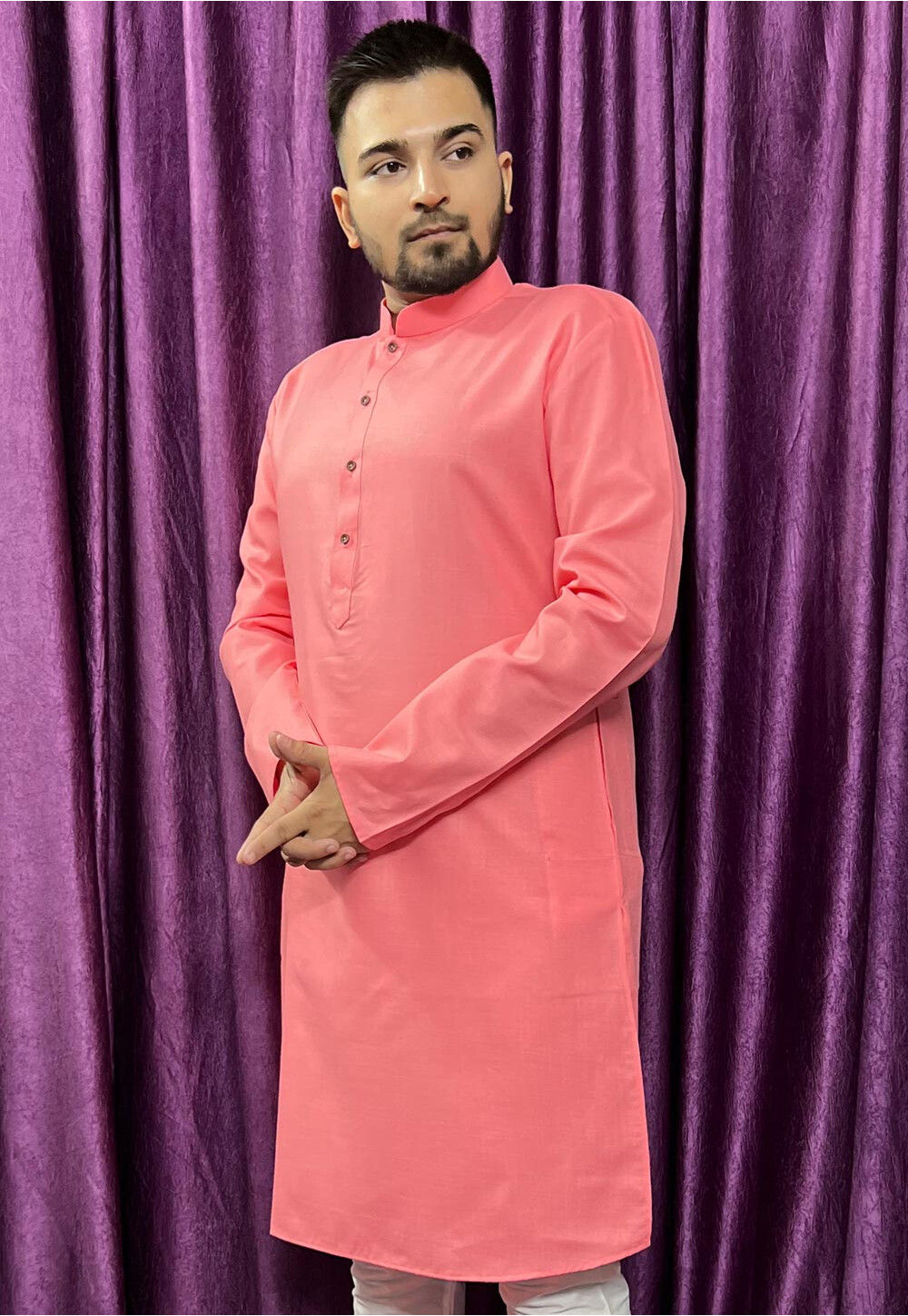 Buy Solid Color Cotton Kurta in Peach Online : MUY1359 - Utsav Fashion