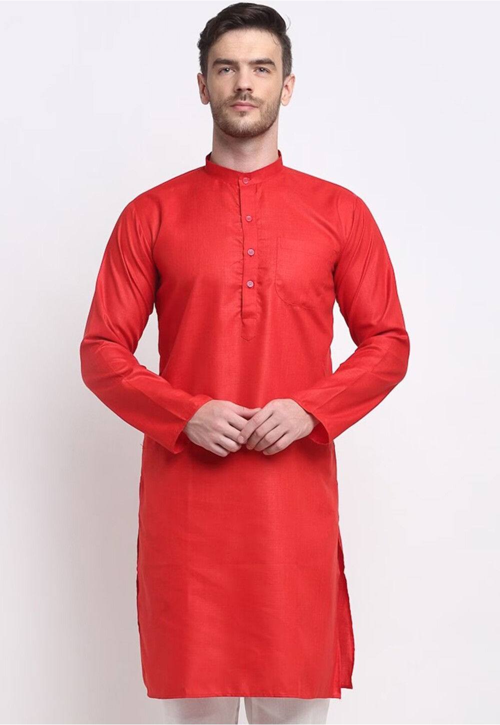 Buy Solid Color Cotton Kurta in Red Online : MMQ1960 - Utsav Fashion