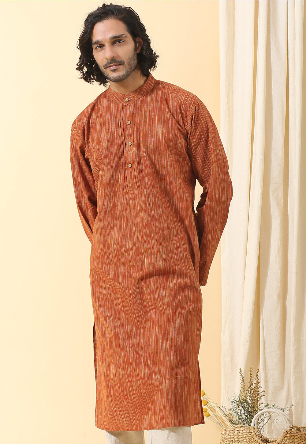 Buy Solid Color Cotton Kurta in Rust Online : MKY123 - Utsav Fashion