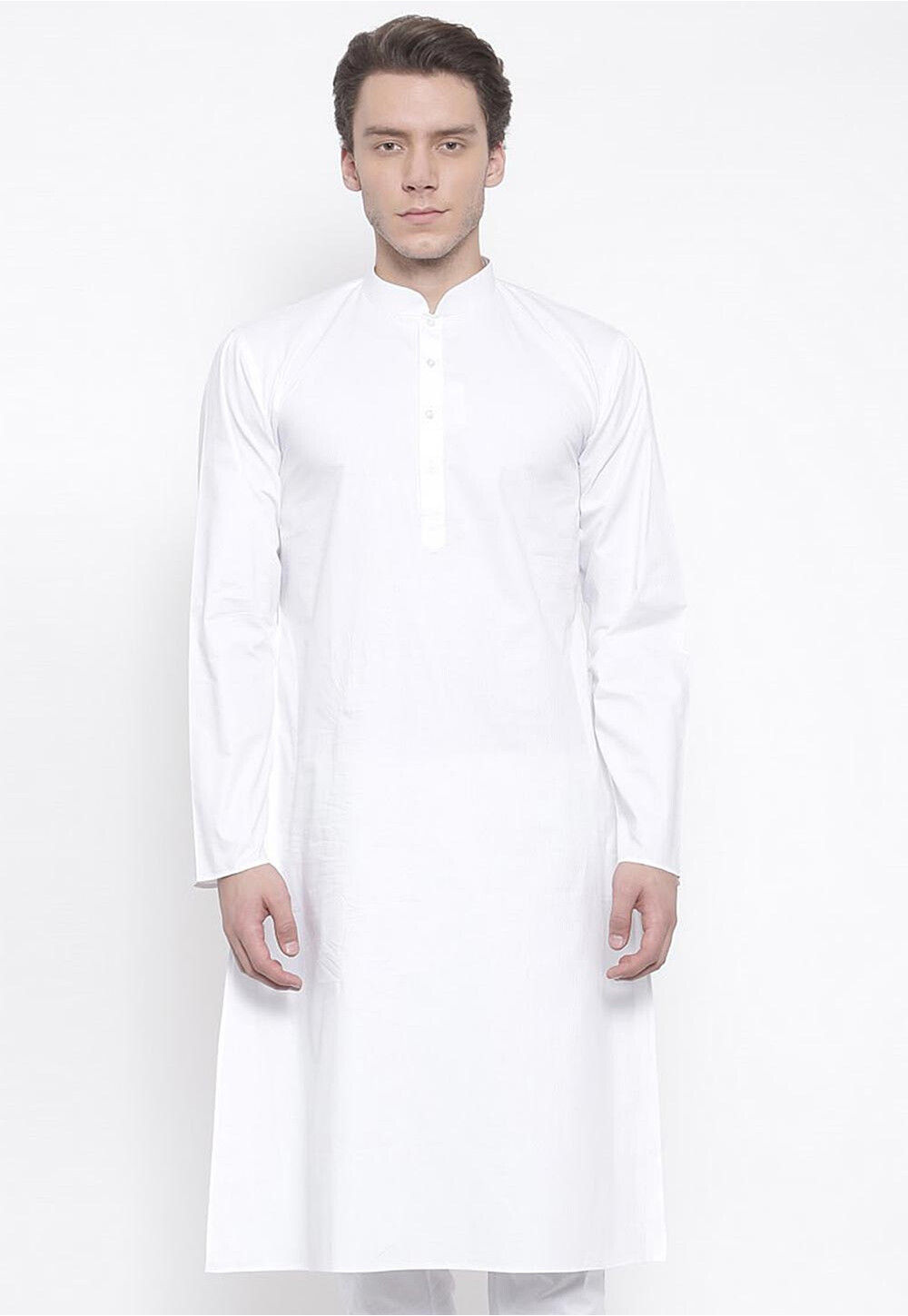 Buy Solid Color Cotton Kurta in White Online : MVE4191 - Utsav Fashion