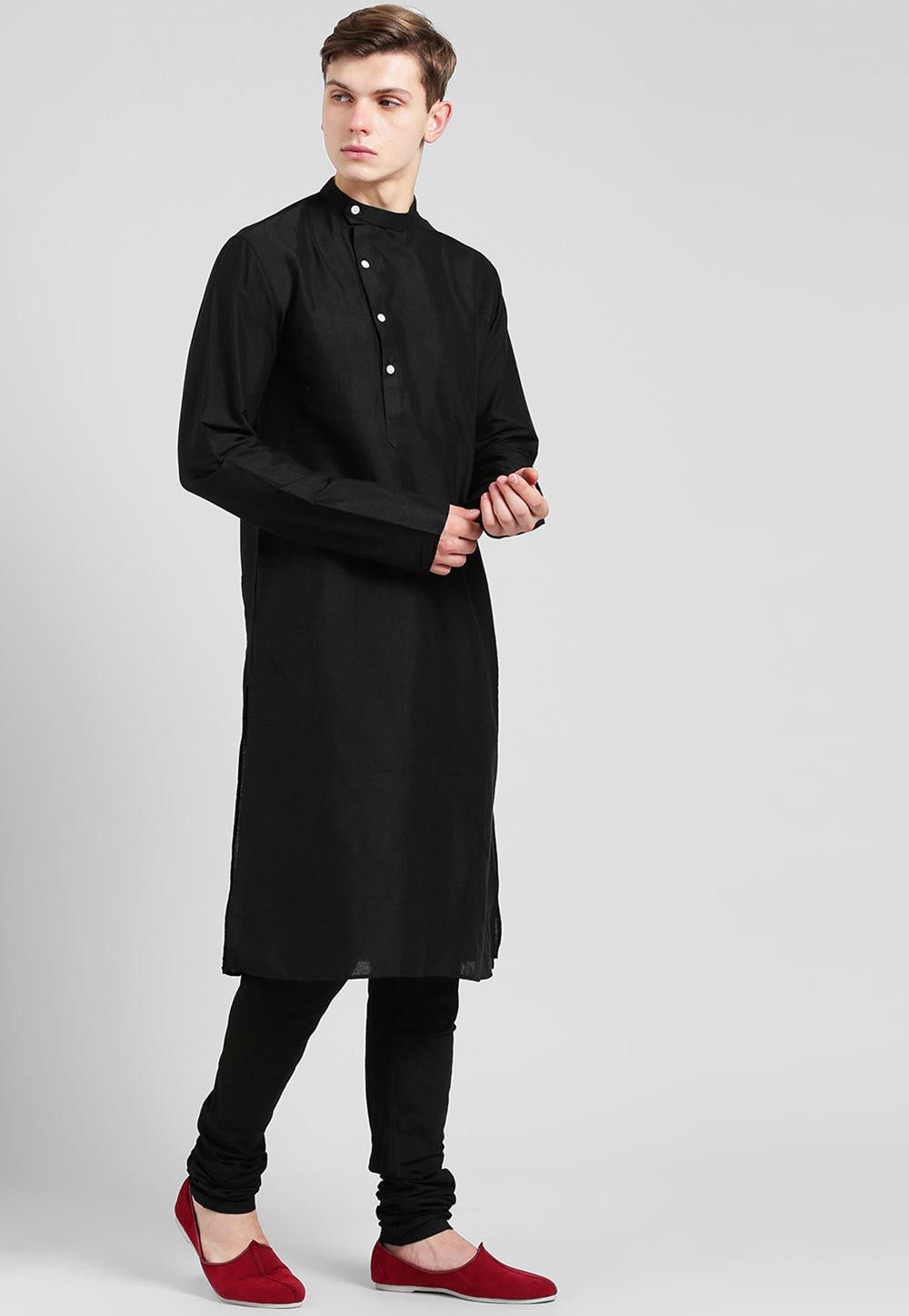 Buy Solid Color Cotton Kurta Set in Black Online : MVE1989 - Utsav Fashion