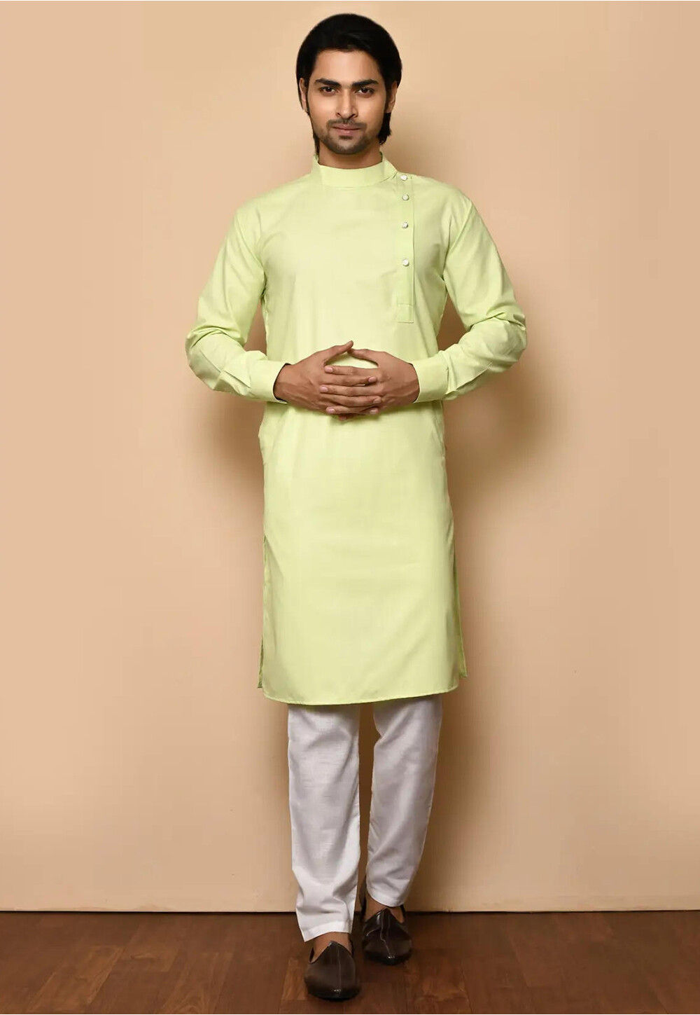 Buy Solid Color Cotton Kurta Set in Light Green Online : MGT1200 ...