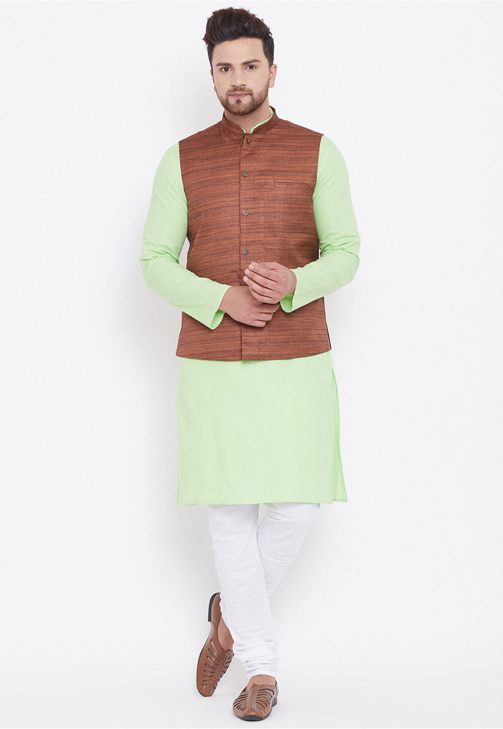 Buy Solid Color Cotton Kurta Set in Pastel Green Online : MTR5569 ...