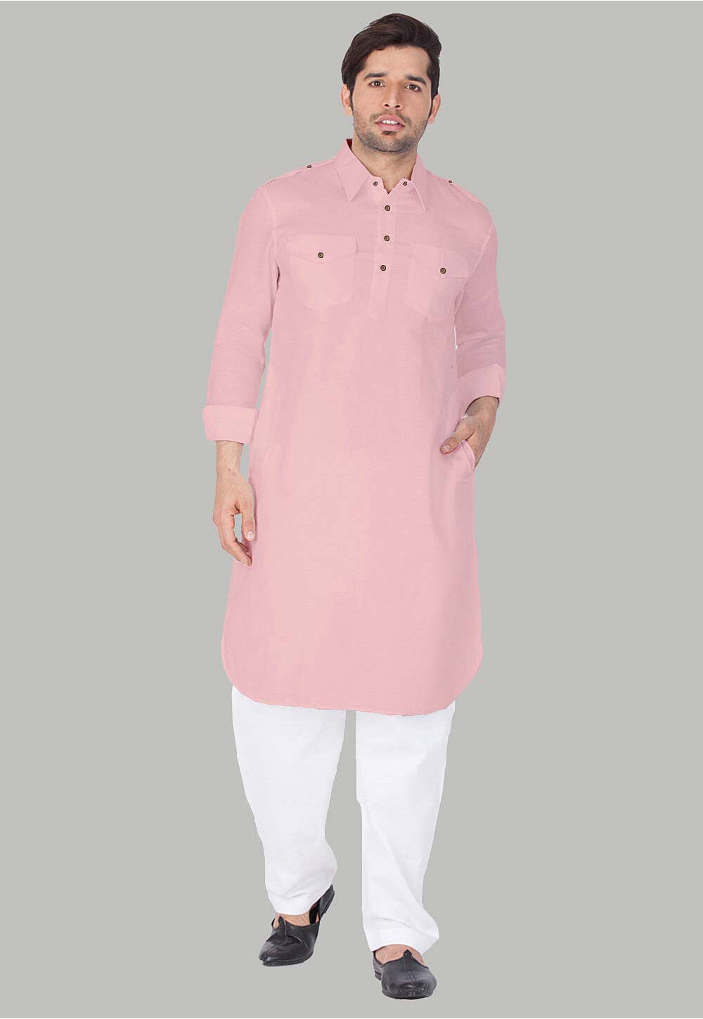 Buy Solid Color Cotton Kurta Set in Pastel Pink Online : MTE1422 ...