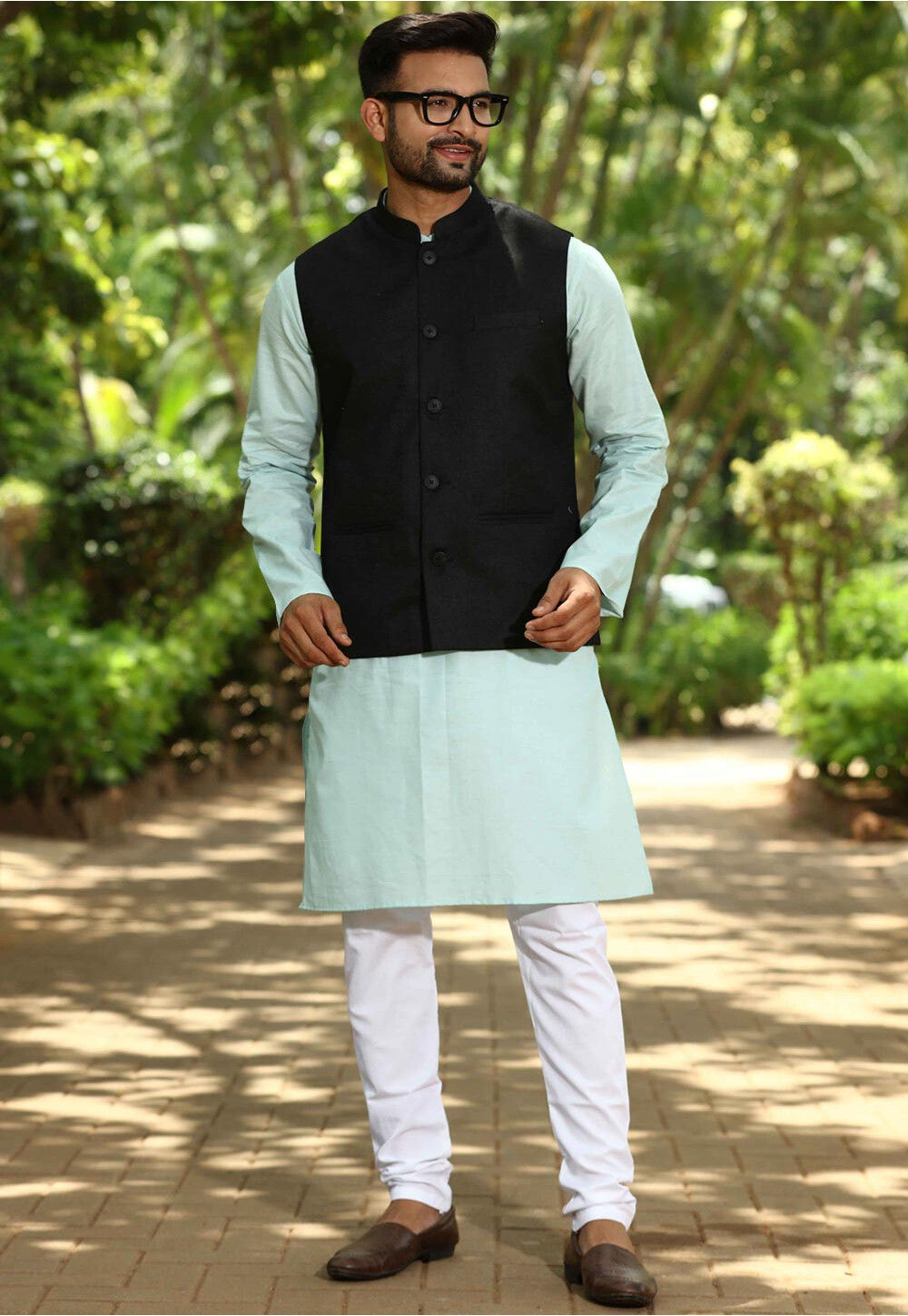 Buy Solid Color Cotton Linen Nehru Jacket in Black Online : MSY74 ...
