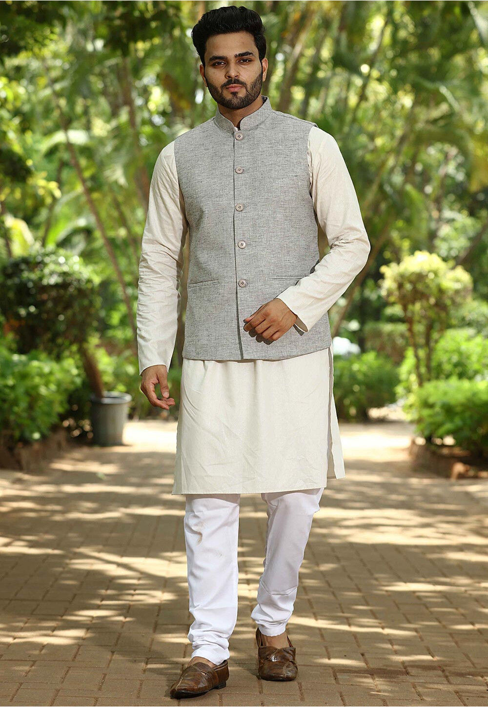 Buy Solid Color Cotton Linen Nehru Jacket in Grey Online : MSY68 ...