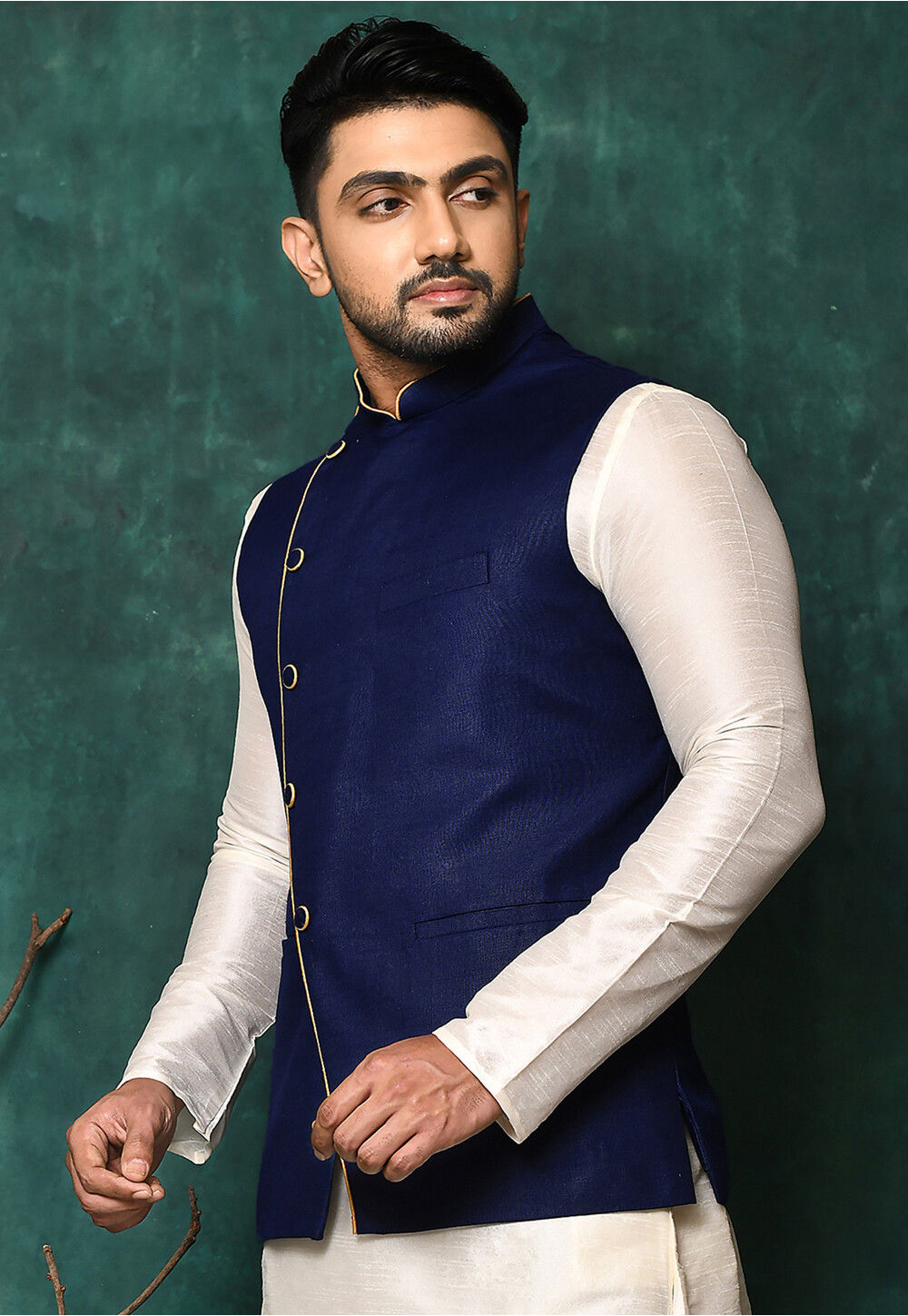 Buy Solid Color Cotton Nehru Jacket in Navy Blue Online : MLC2031 ...
