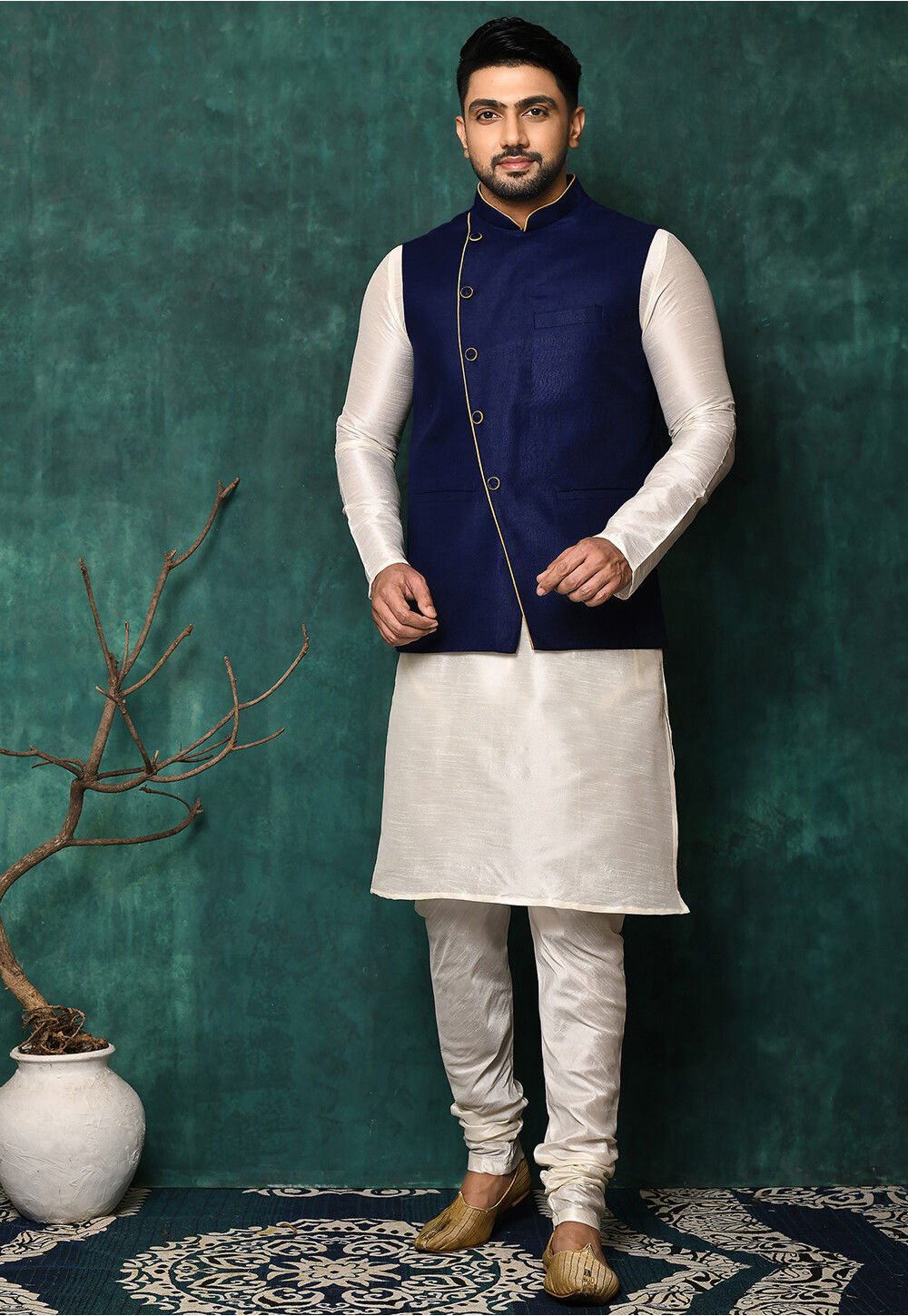 Buy Solid Color Cotton Nehru Jacket in Navy Blue Online : MLC2031 ...