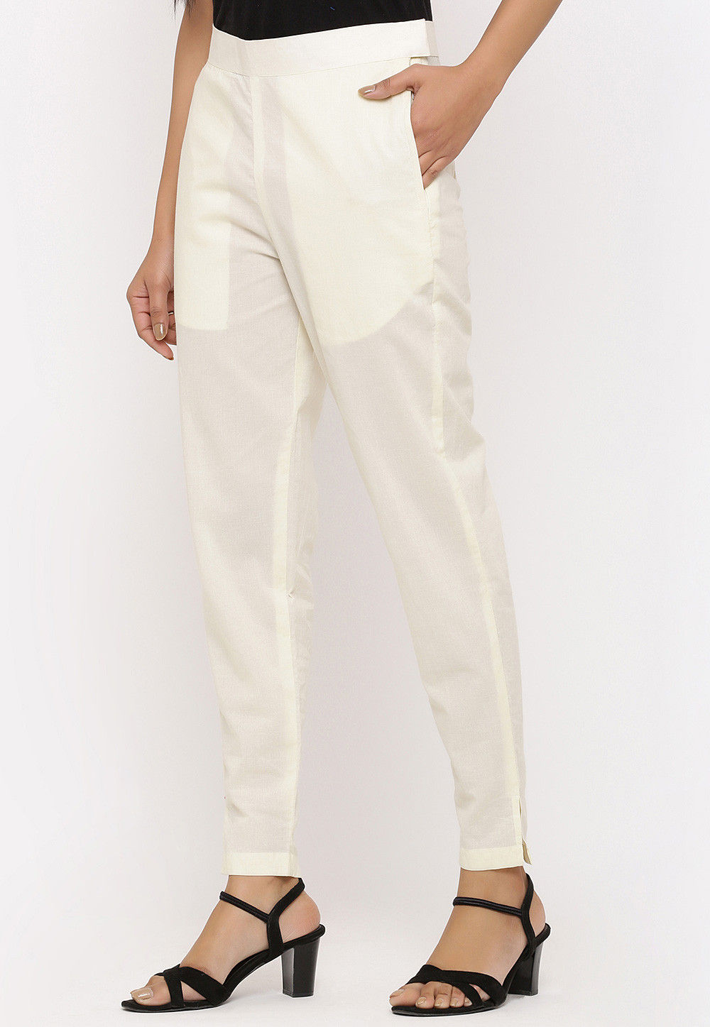 Buy Solid Color Cotton Pant in Cream Online : BNJ717 - Utsav Fashion