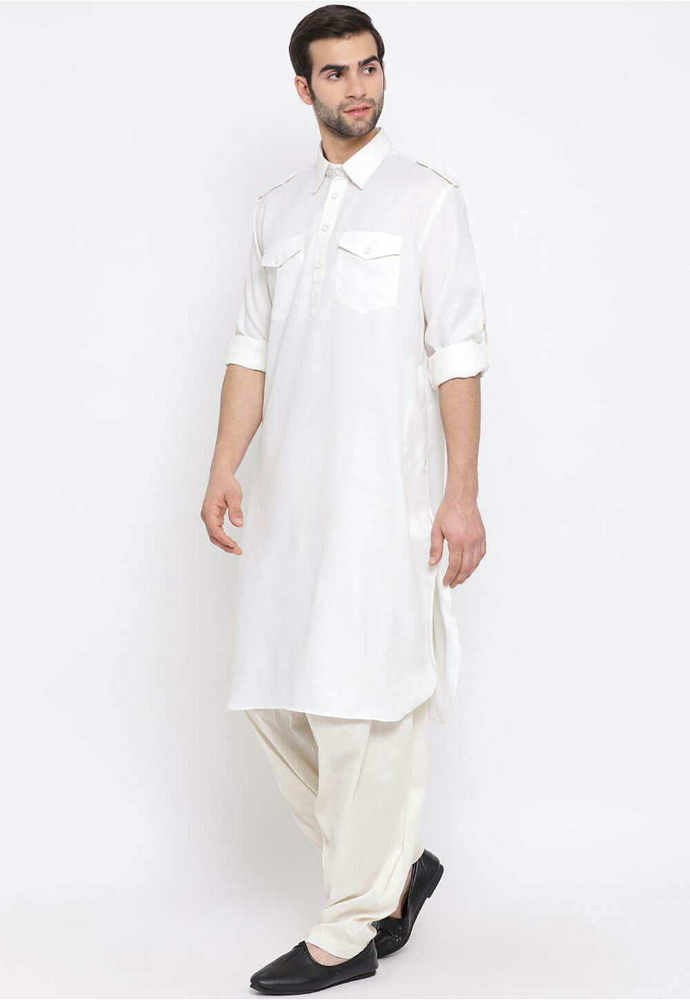 Buy Solid Color Cotton Pathani Suit in Off White Online : MTR2316 ...