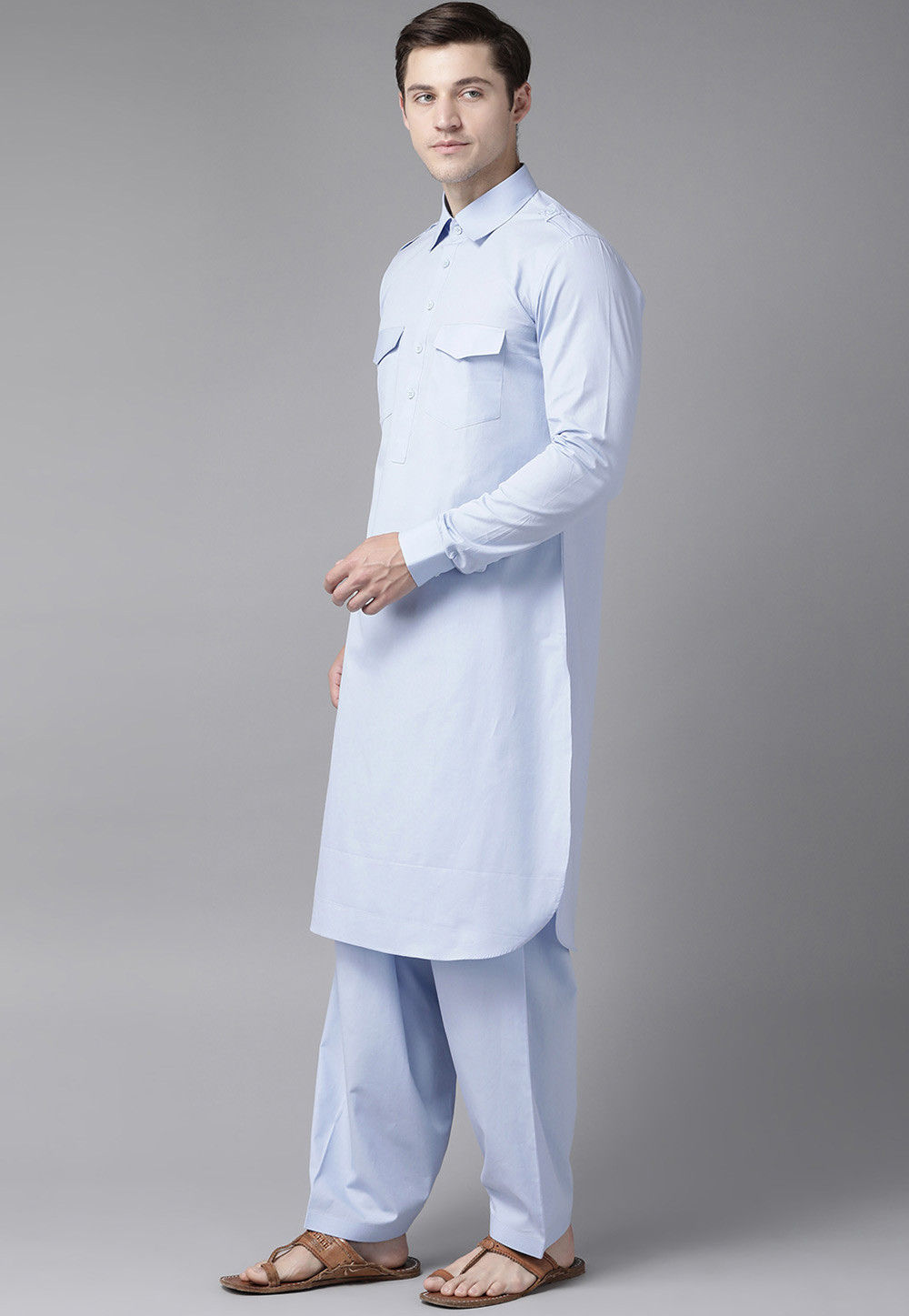 Buy Solid Color Cotton Pathani Suit in Sky Blue Online : MEE1152 ...