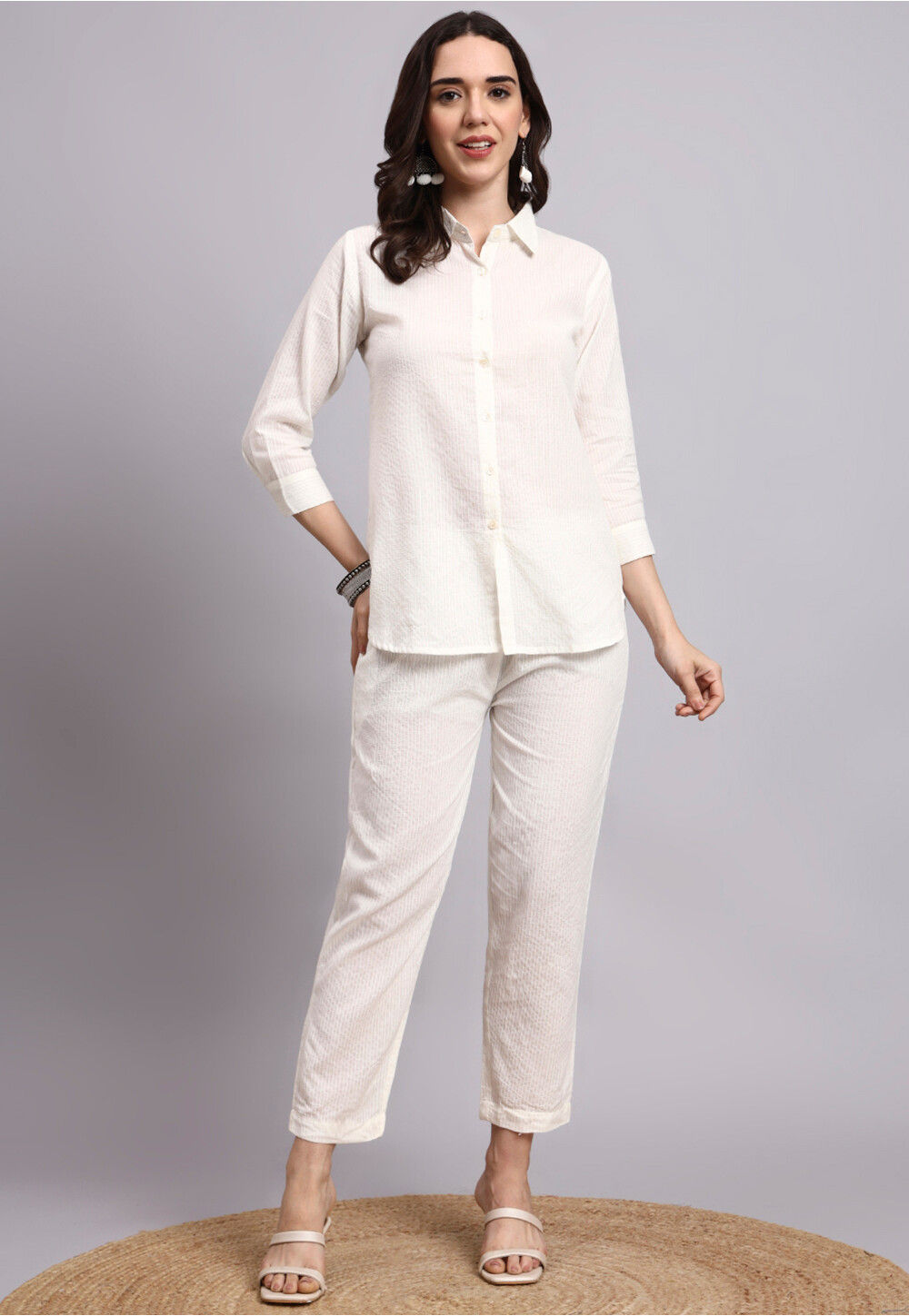 Buy Solid Color Cotton Shirt Set in White Online : TBF948 - Utsav Fashion