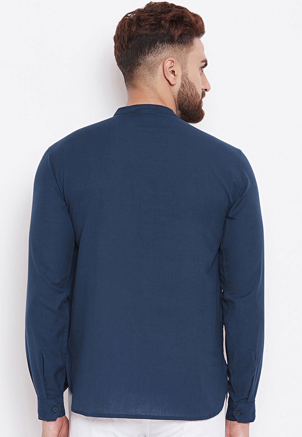 Buy Solid Color Cotton Short Kurta in Navy Blue Online : MVE1223 ...