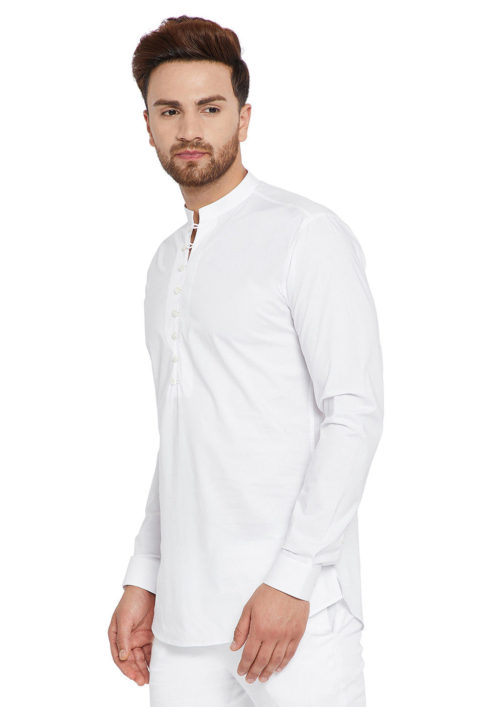 Buy Solid Color Cotton Short Kurta in White Online : MEE945 - Utsav Fashion